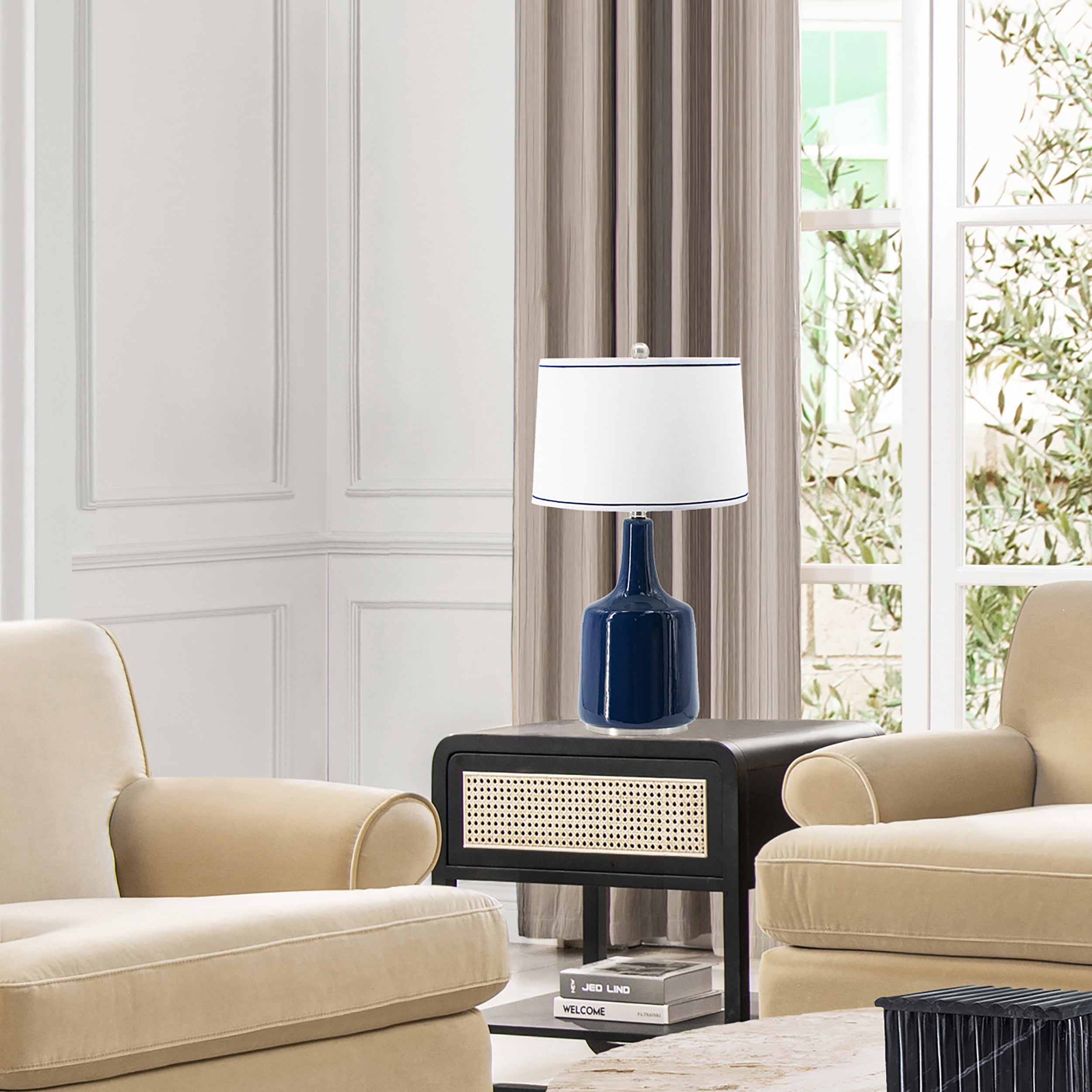 Jennifer Taylor Home Atalia 15" Navy Blue Ceramic Lamp with Tapered ...