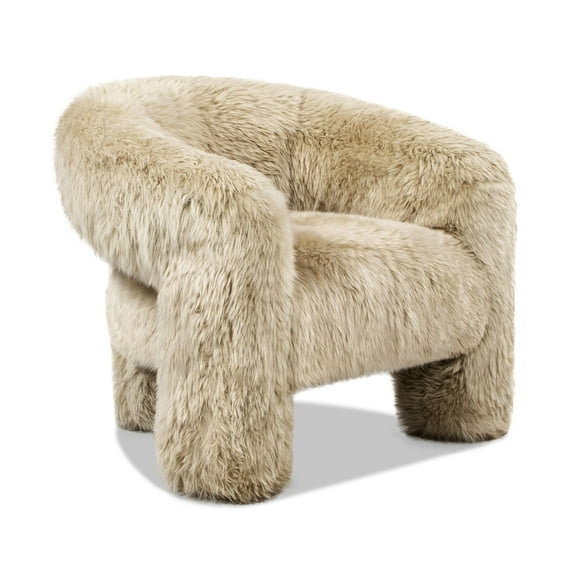 Jennifer Taylor Home Avalon 35" Genuine Sheepskin Fur Split Barrel Back Accent Chair, Natural ...