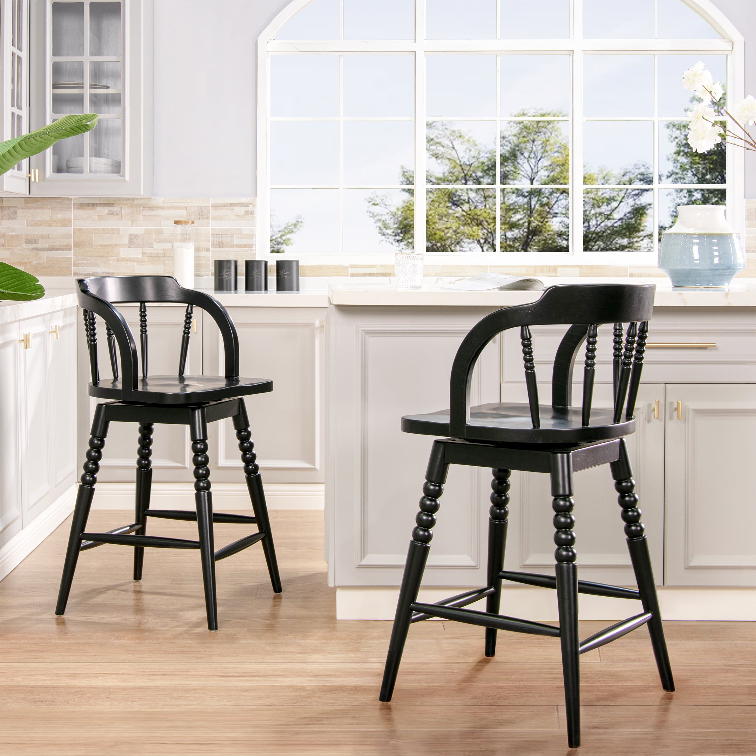 Jennifer Taylor Home Breda 25.5" Turned Bubble Spindle Low-Back Wood Counter Stool, Black ...