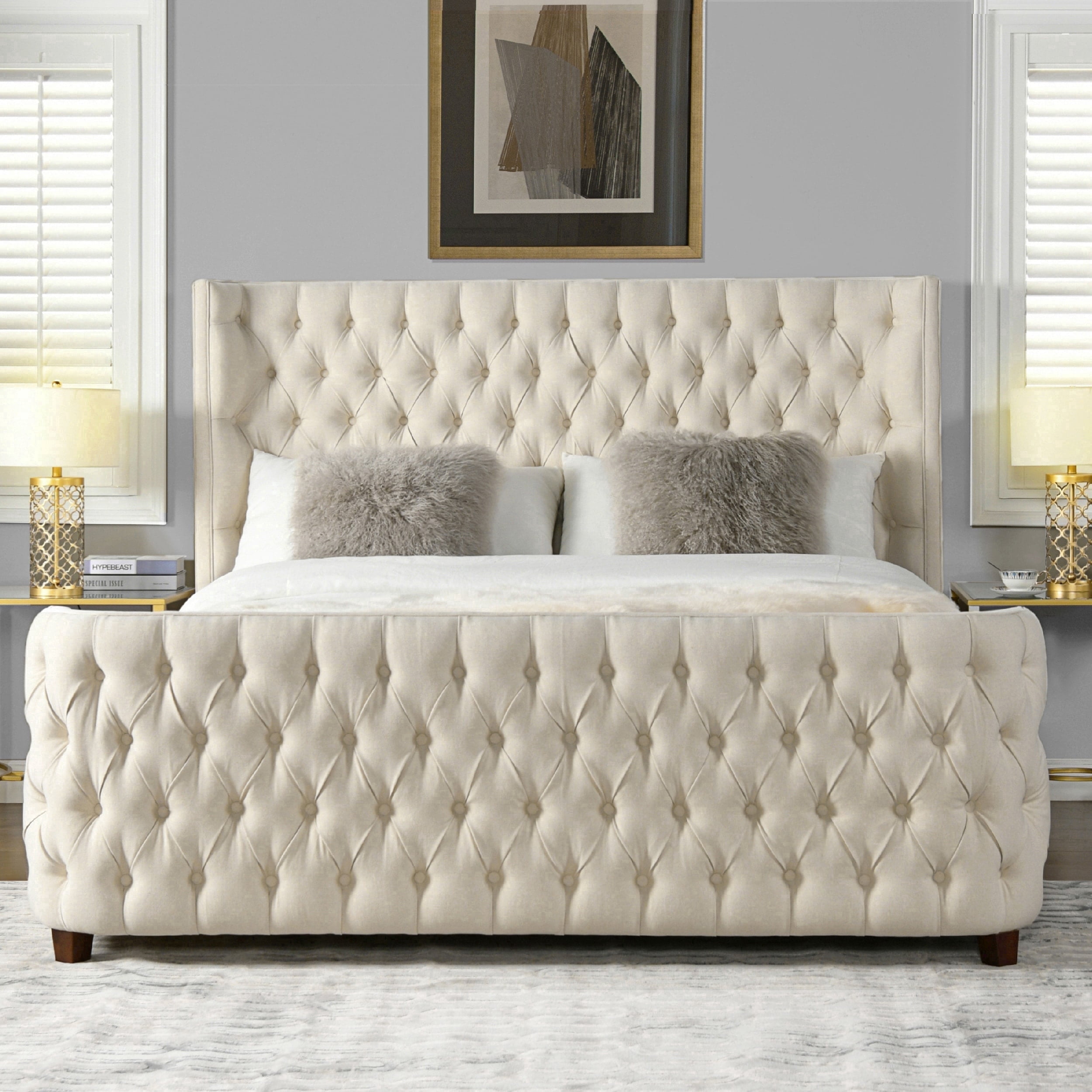 Jennifer Taylor Home Brooklyn Tufted Bed King Light Beige Linen ...