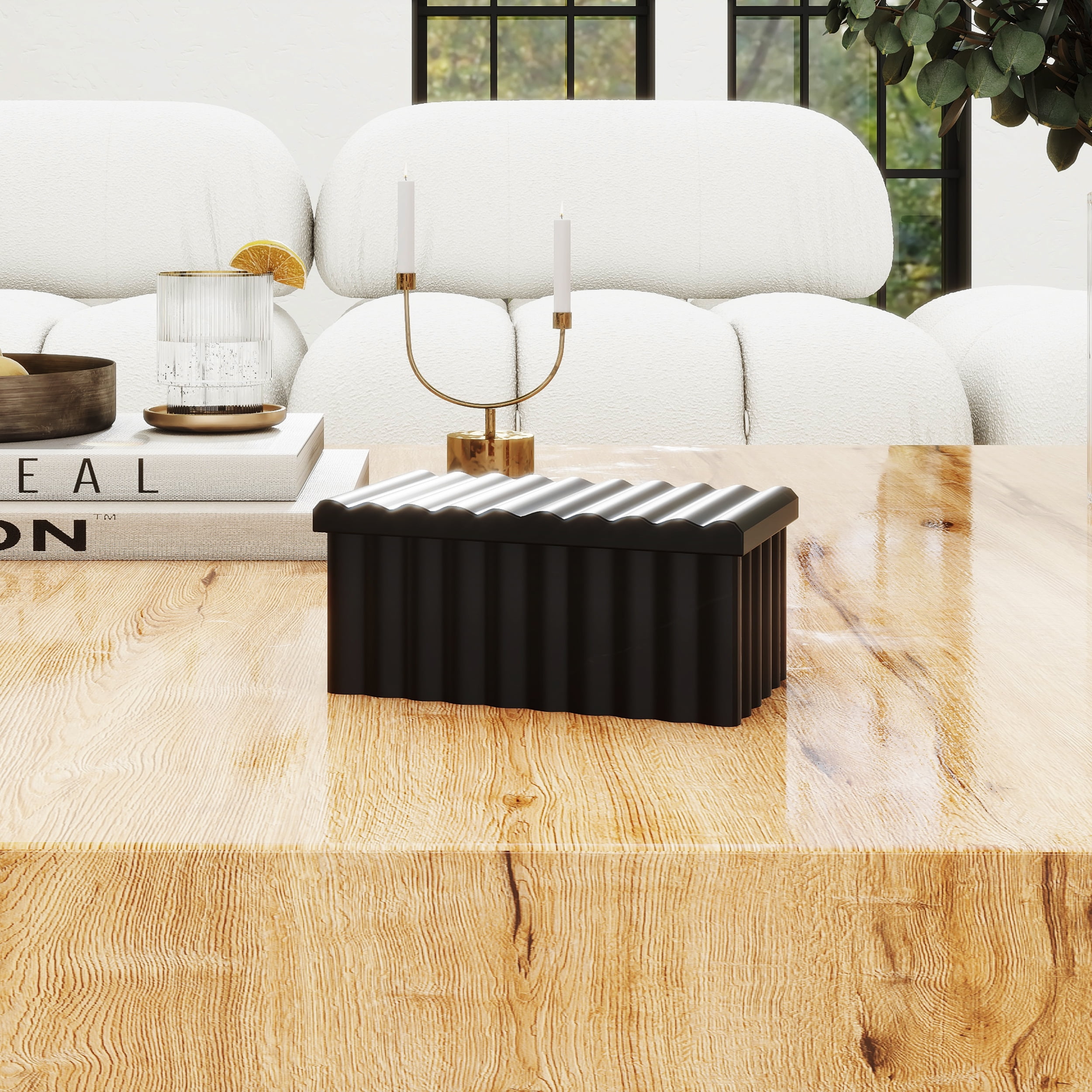 Jennifer Taylor Home Chandra 7"x4" Fluted Black Marble Decorative Box ...