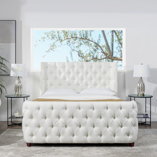 Jennifer Taylor Home Geneva Curved Wing Upholstered Platform Bed Frame ...