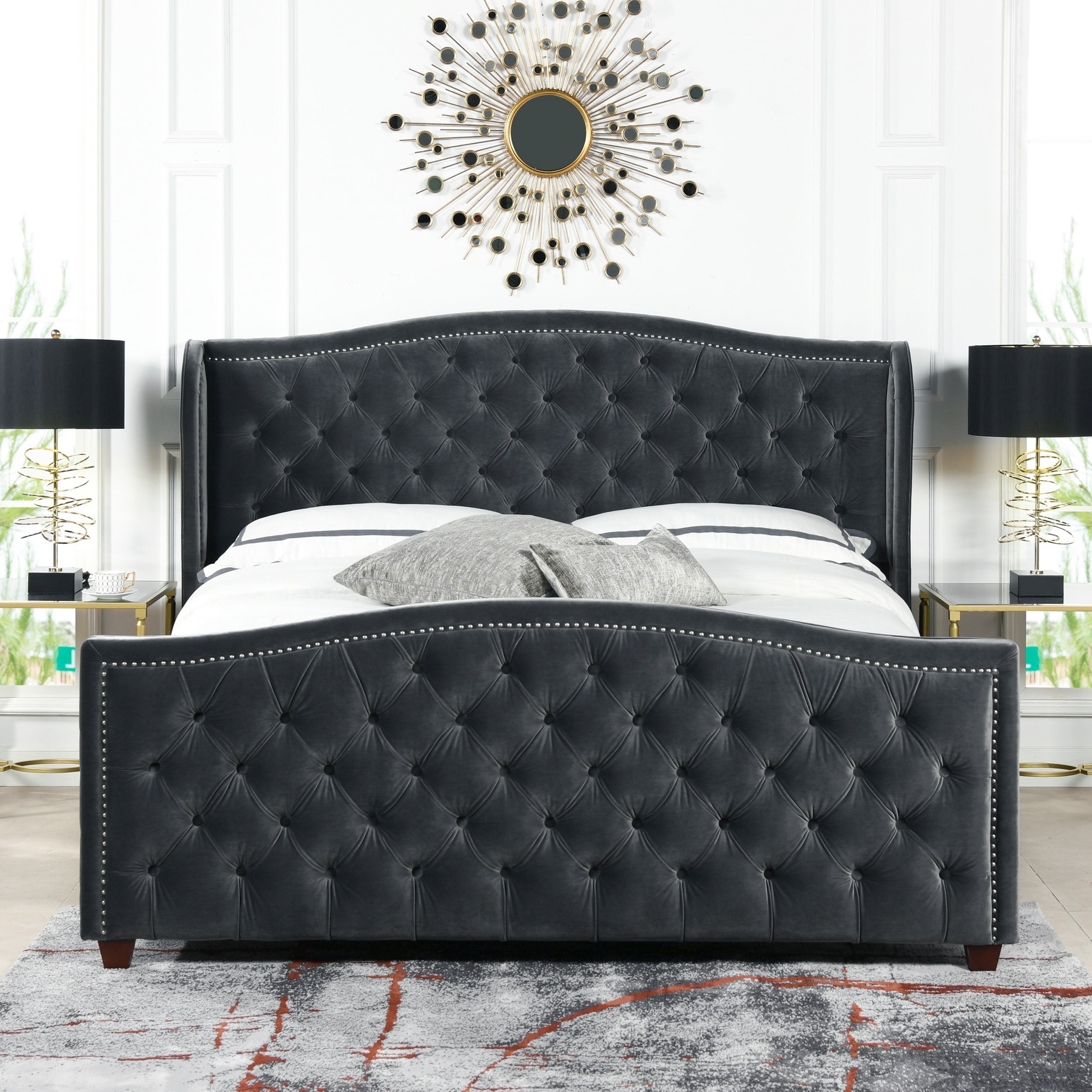 Jennifer Taylor Home Marcella Tufted Wingback King Bed Steel Gray ...