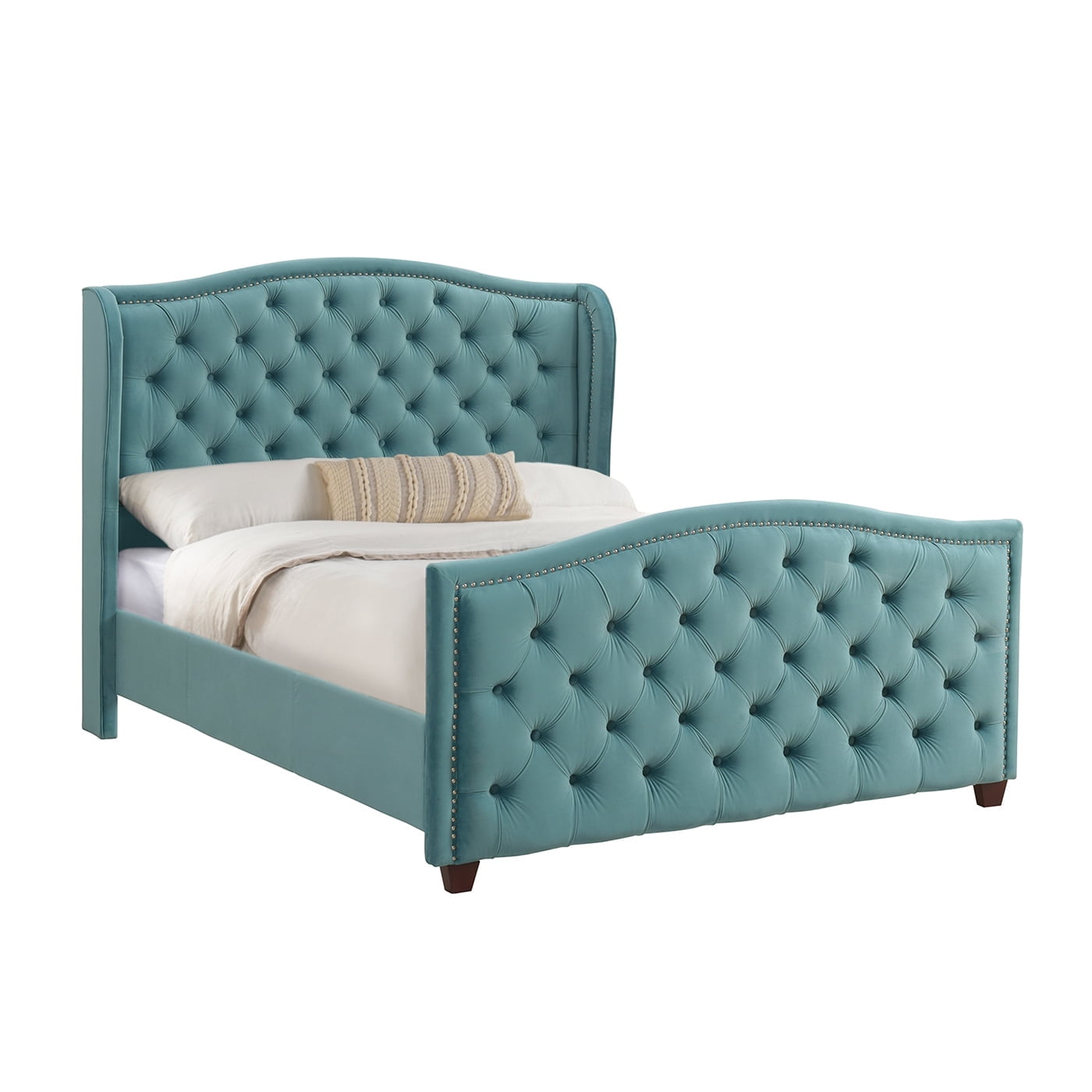 Jennifer Taylor Home Marcella Tufted Wingback Queen Bed, Arctic Blue ...