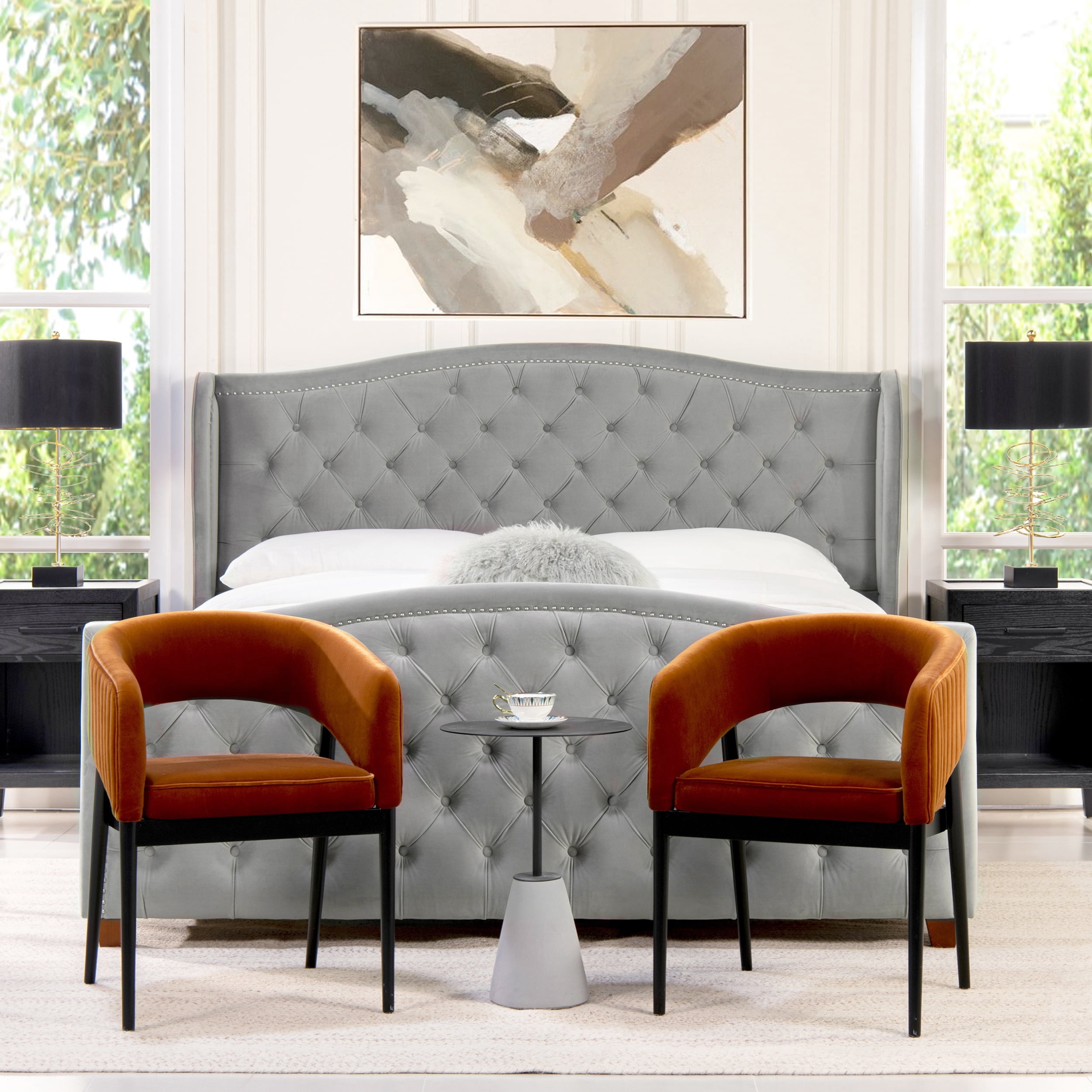 Jennifer Taylor Home Marcella Upholstered Shelter Headboard Bed Set ...