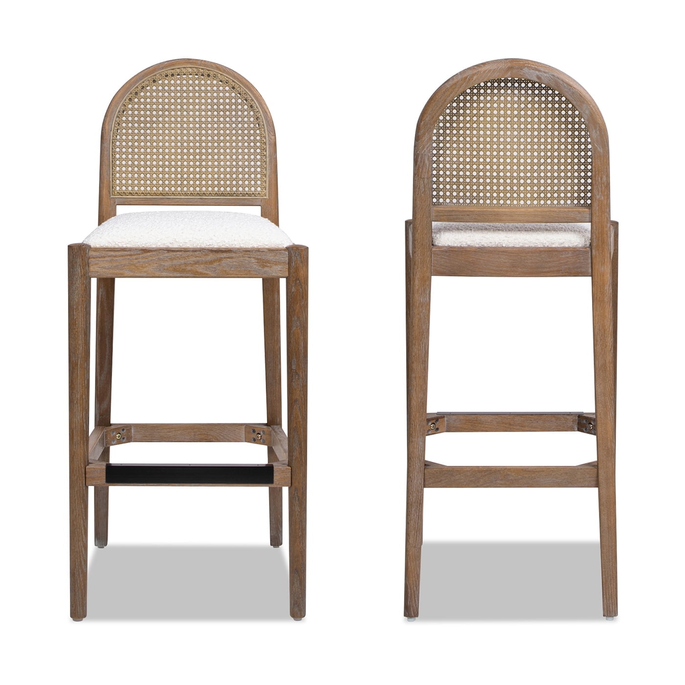 Panama 30.5" Curved Back Cane Rattan Set of 2 Bar Stools in Ivory White ...
