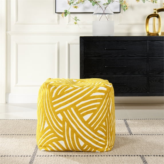 Pouf 23" Luxury Oversized Bean Bag Cube Ottoman Brushstroke Yellow ...