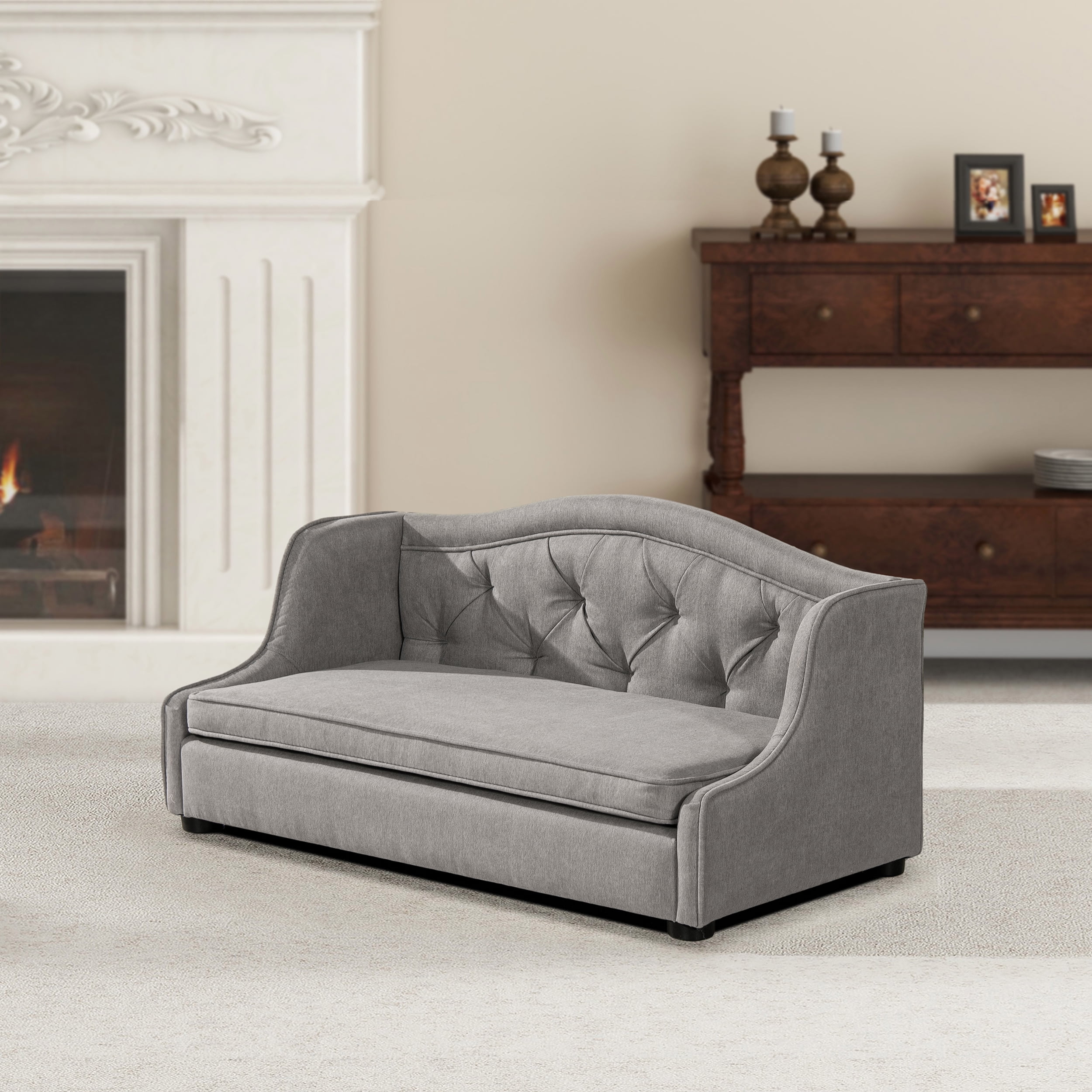Jennifer Taylor Home Robin 35" Tufted Wingback Pet Sofa Bed, Medium, Uptown Gray Stain Resistant ...