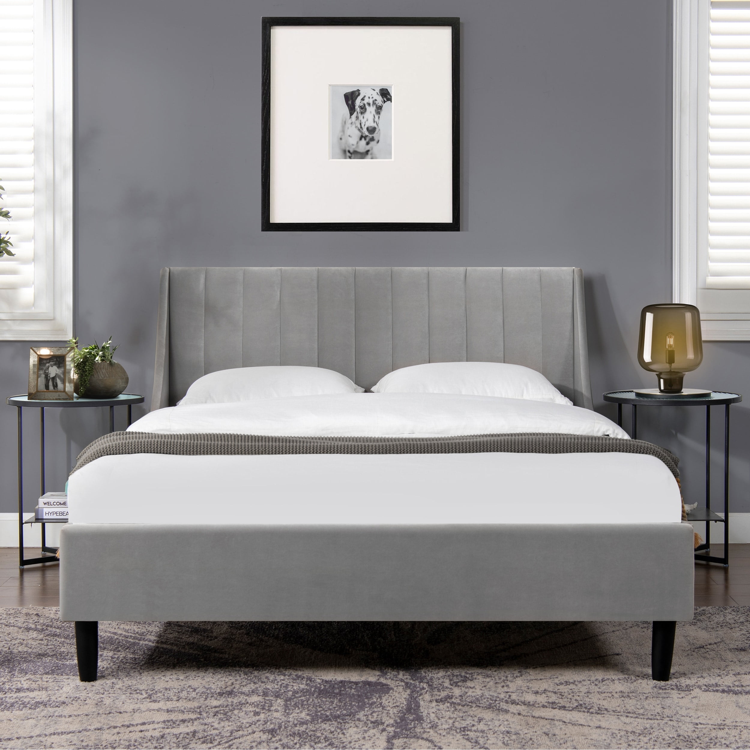 Jennifer Taylor Home Willow Velvet Upholstered Channel Tufted Platform Bed Opal Grey Velvet ...