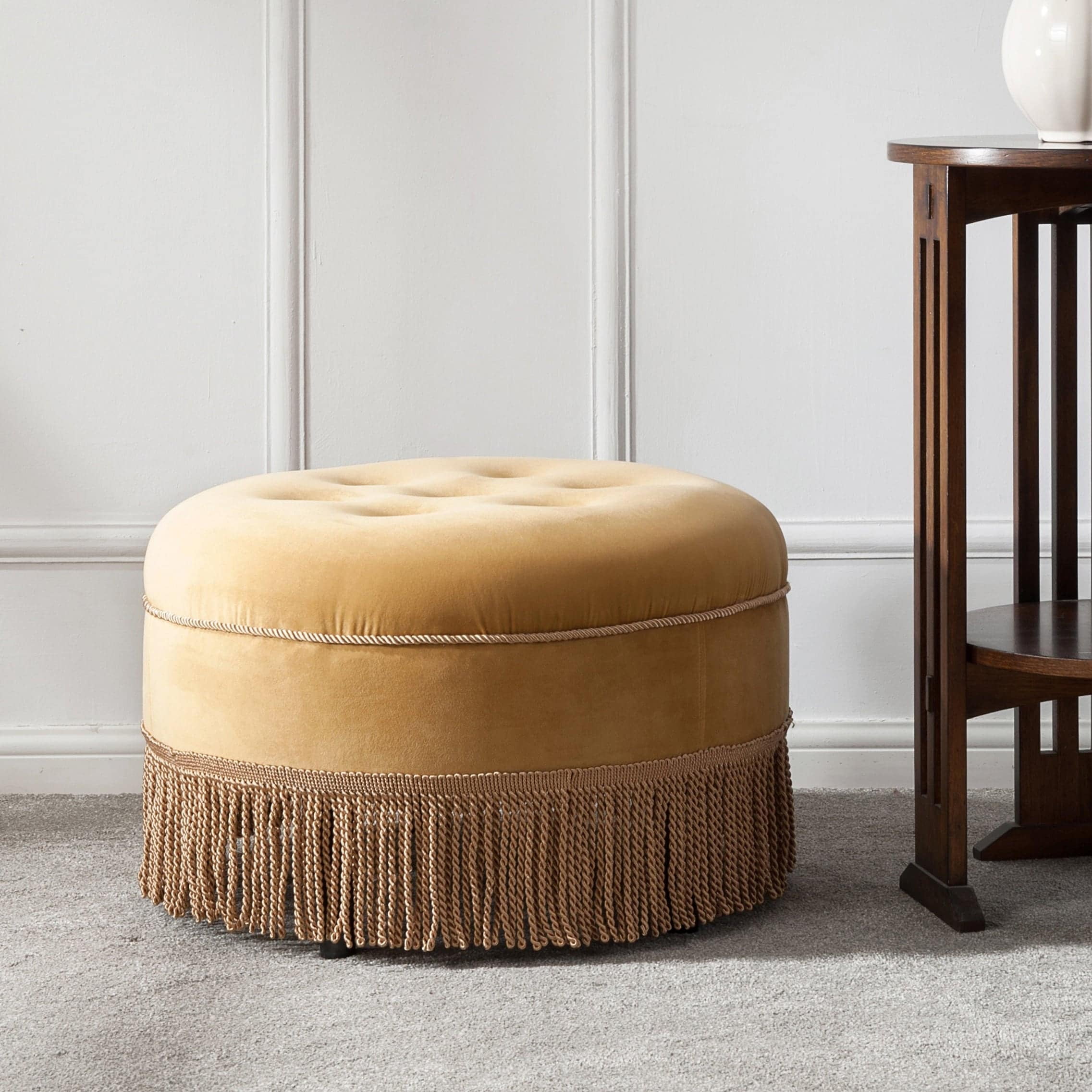 Jennifer Taylor Home Yaris Upholstered Round Accent Ottoman Gold Yellow ...