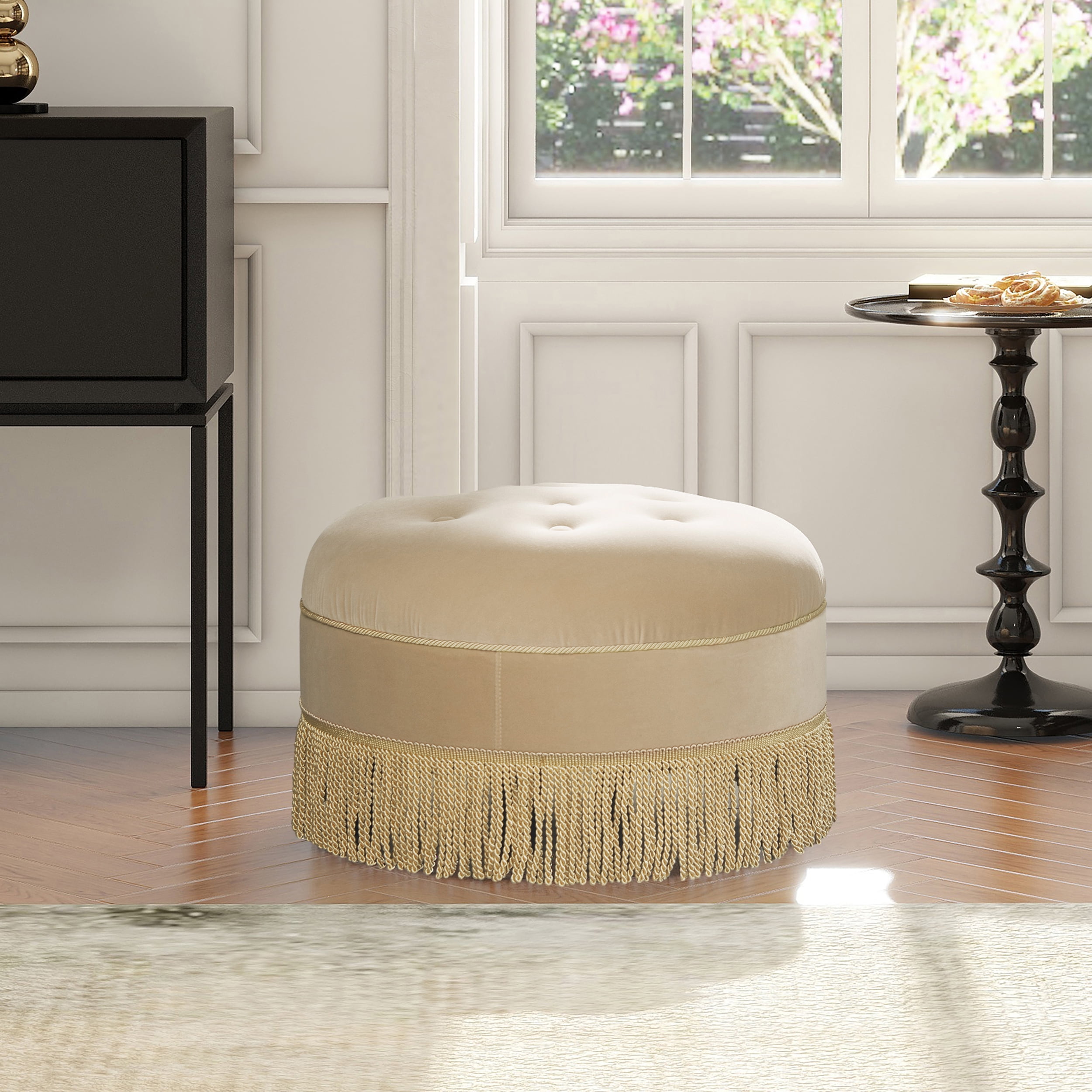 Jennifer Taylor Home Yolanda 24" Round Upholstered Accent Ottoman, Fawn ...