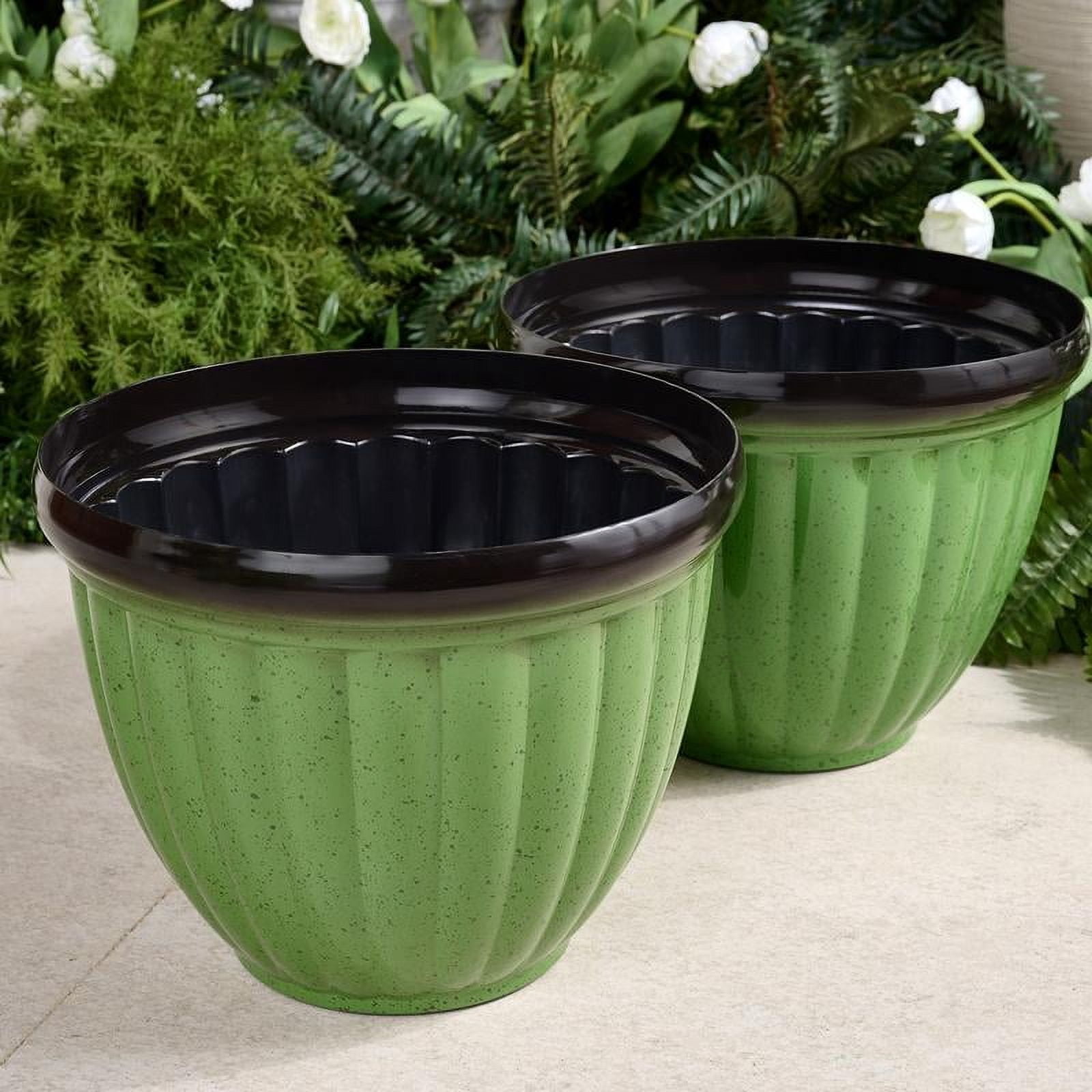 Set of 2 XL 16" Ribbed Planters Pot Garden Outdoor - Walmart.com