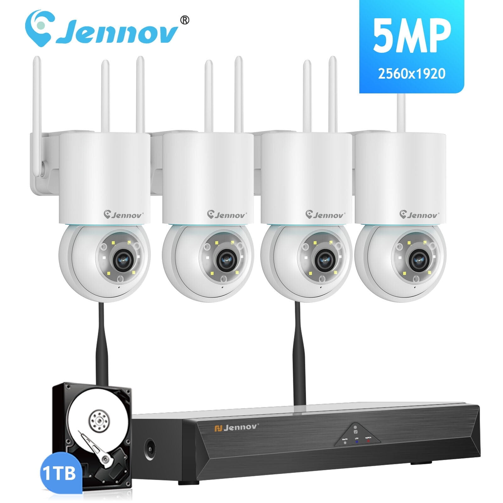 Jennov 360° View Pan Tilt Wireless Security Camera System with 1TB Hard ...