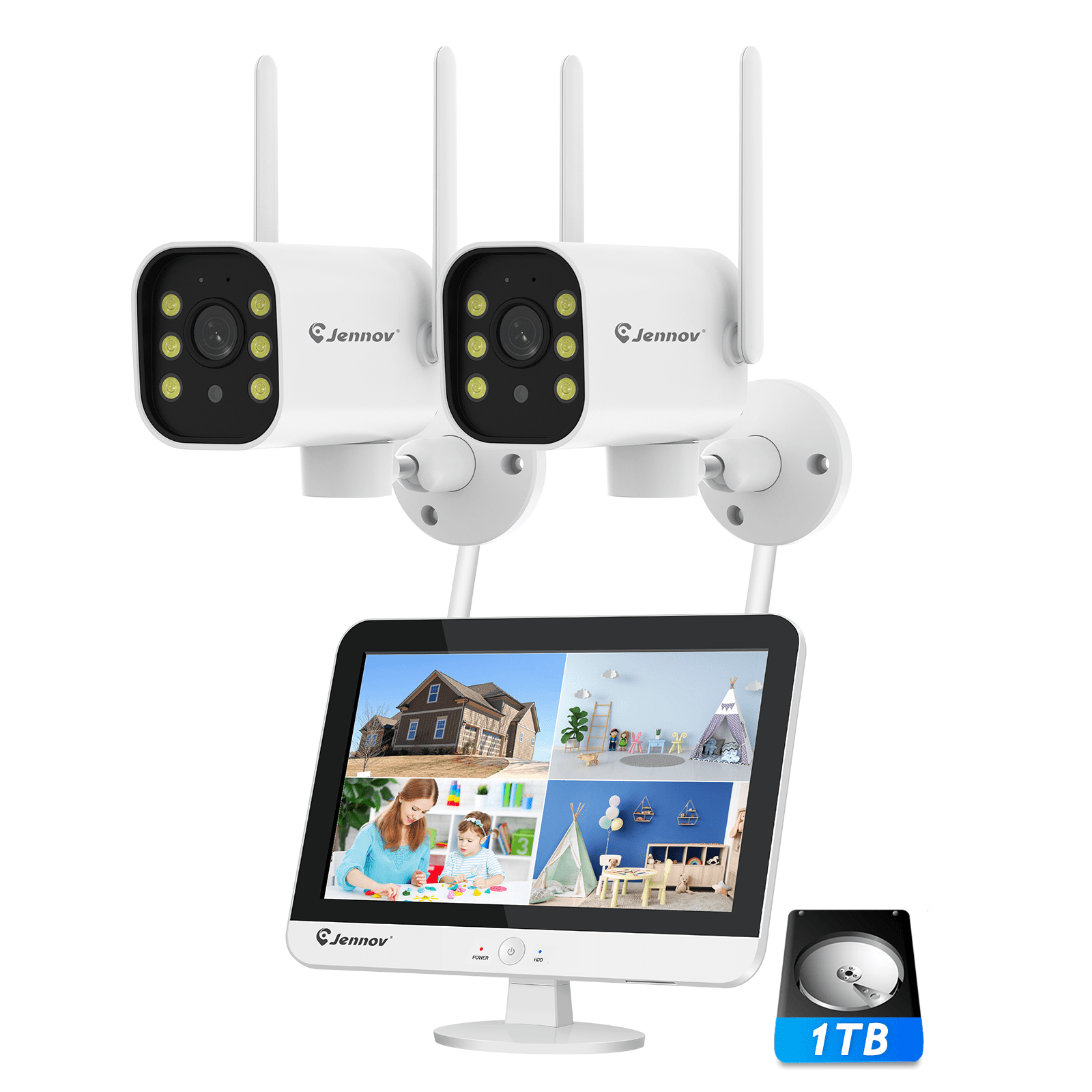 Jennov 5MP Security Camera System,180°Remote Pan,Color Night Vision ...