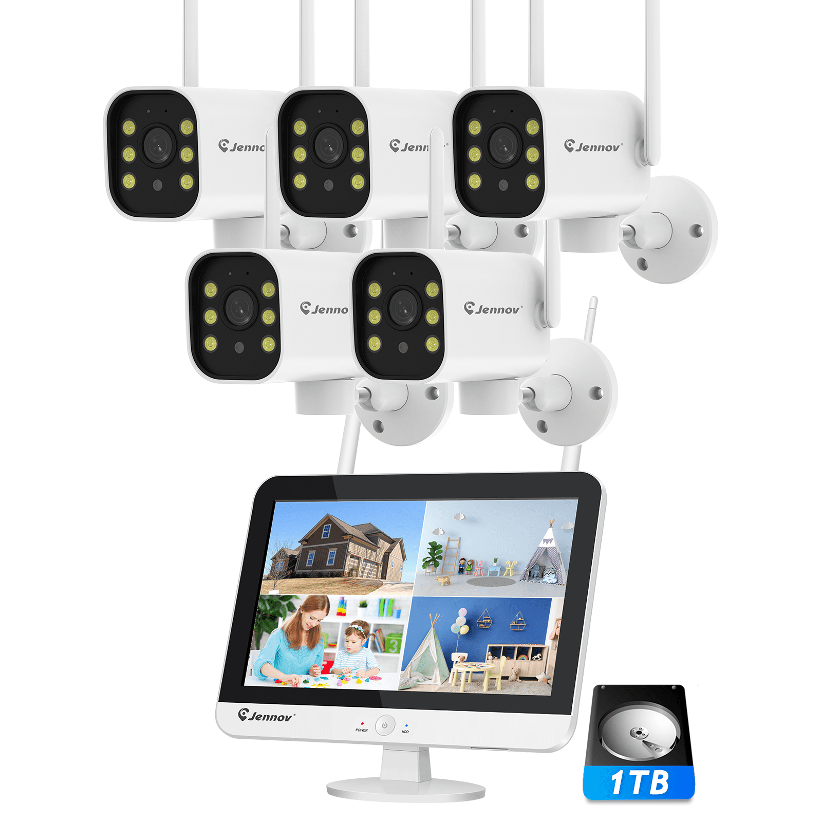 Jennov 5MP Security Camera System,180°Remote Pan,Color Night Vision ...