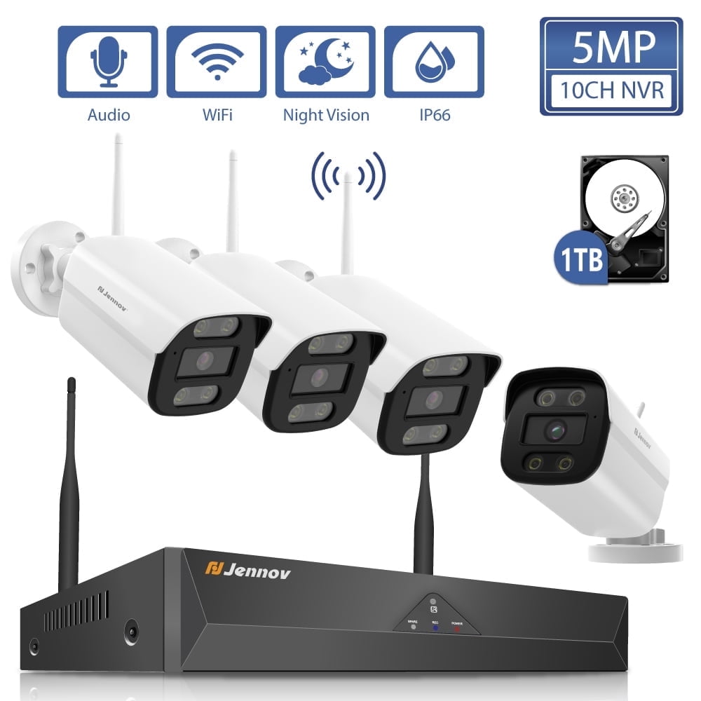 Jennov H.265+ 5MP Wireless Security Camera System Outdoor/Indoor Motion ...