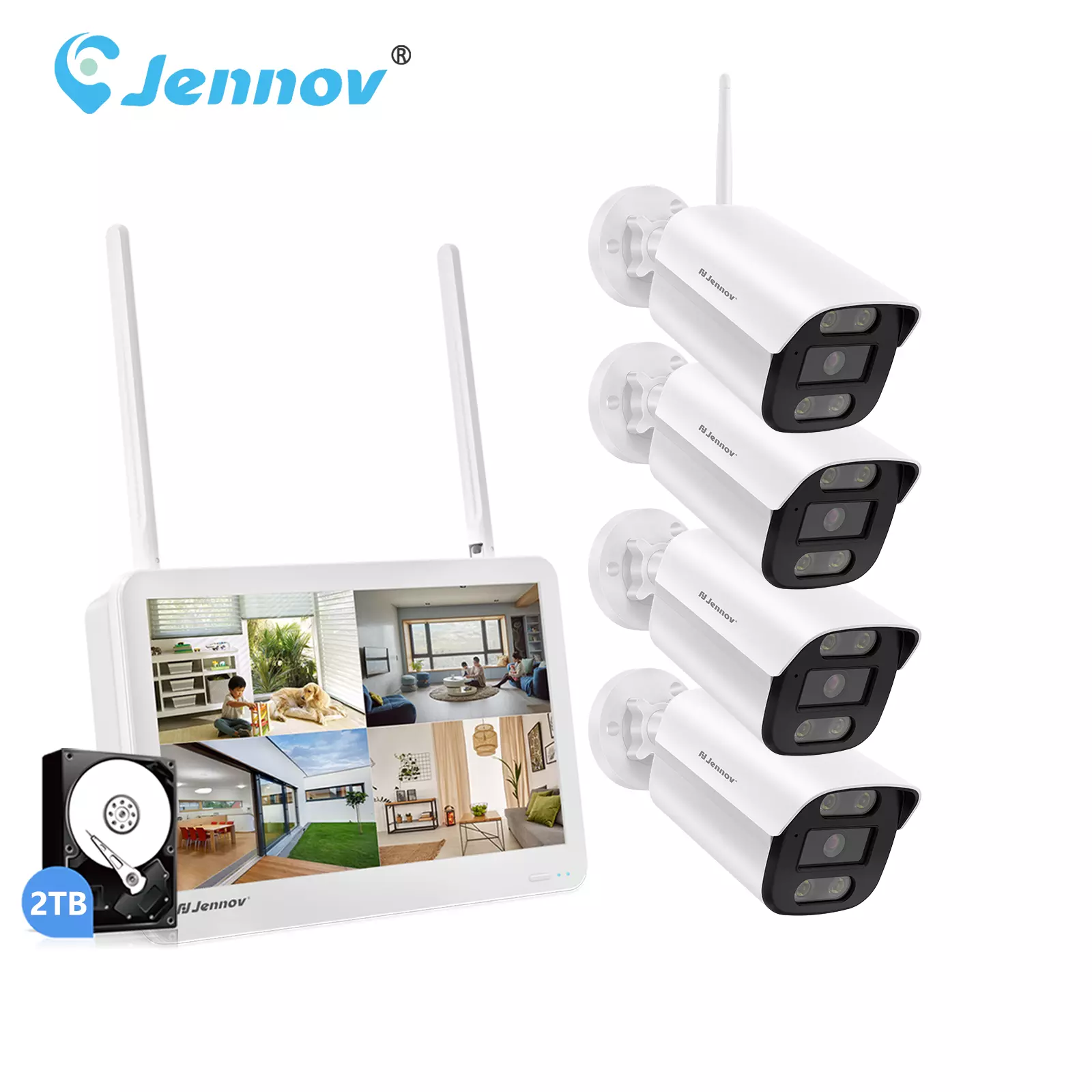 Jennov H.265+ Wireless Security Cameras System, Night Vision IP66 ...