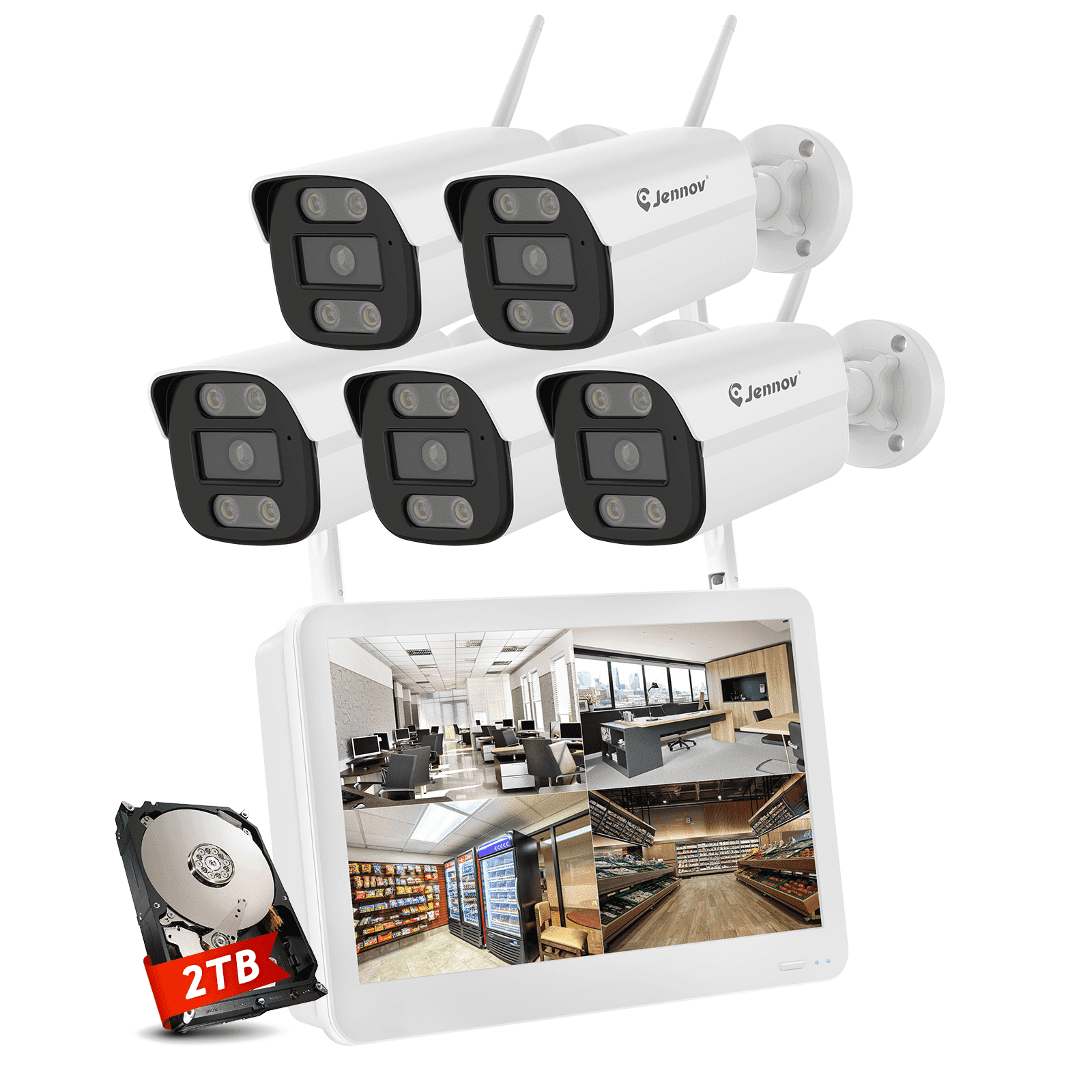 Jennov H.265+ Wireless Security Cameras System, Night Vision IP66 ...