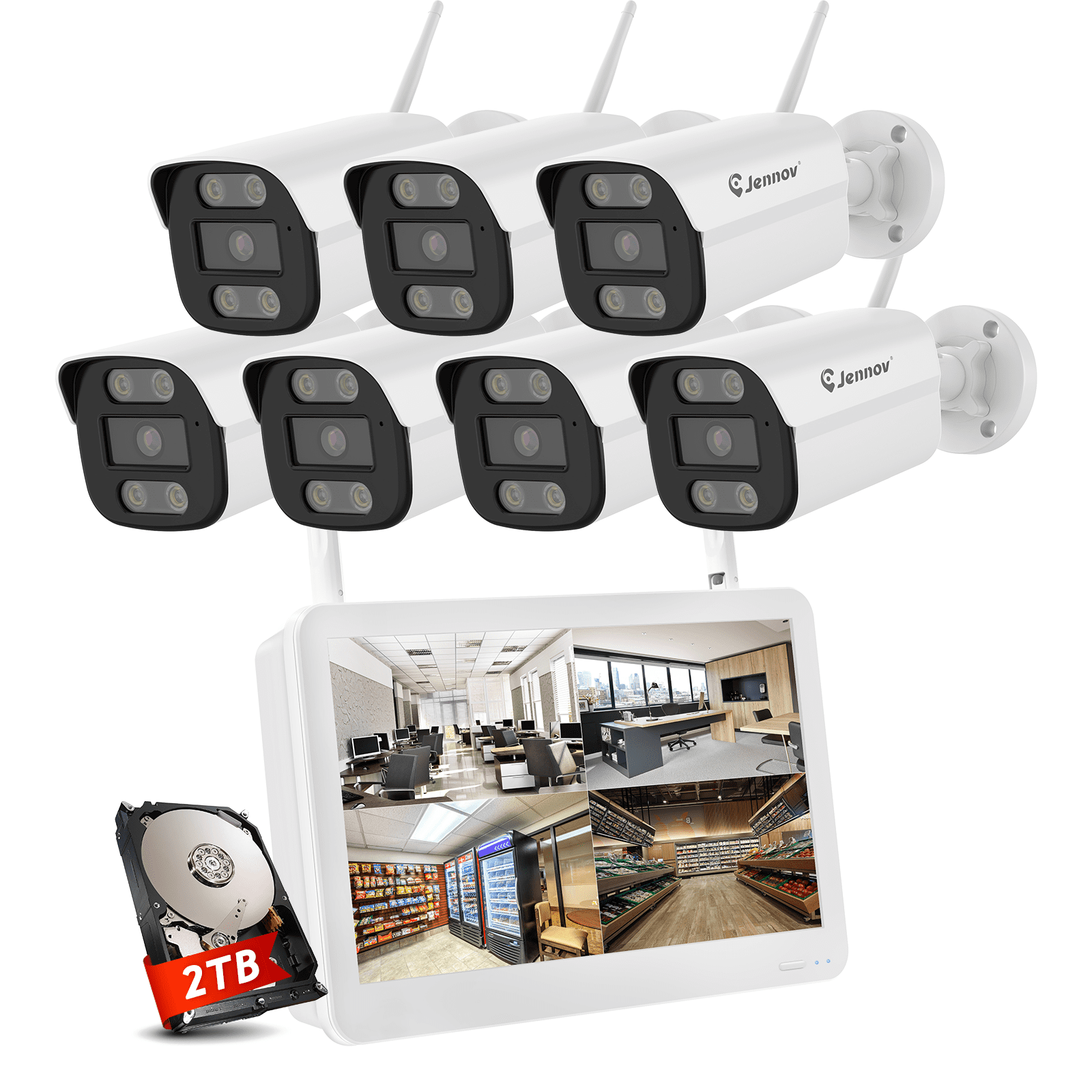 Jennov H.265+ Wireless Security Cameras System, Night Vision IP66 ...