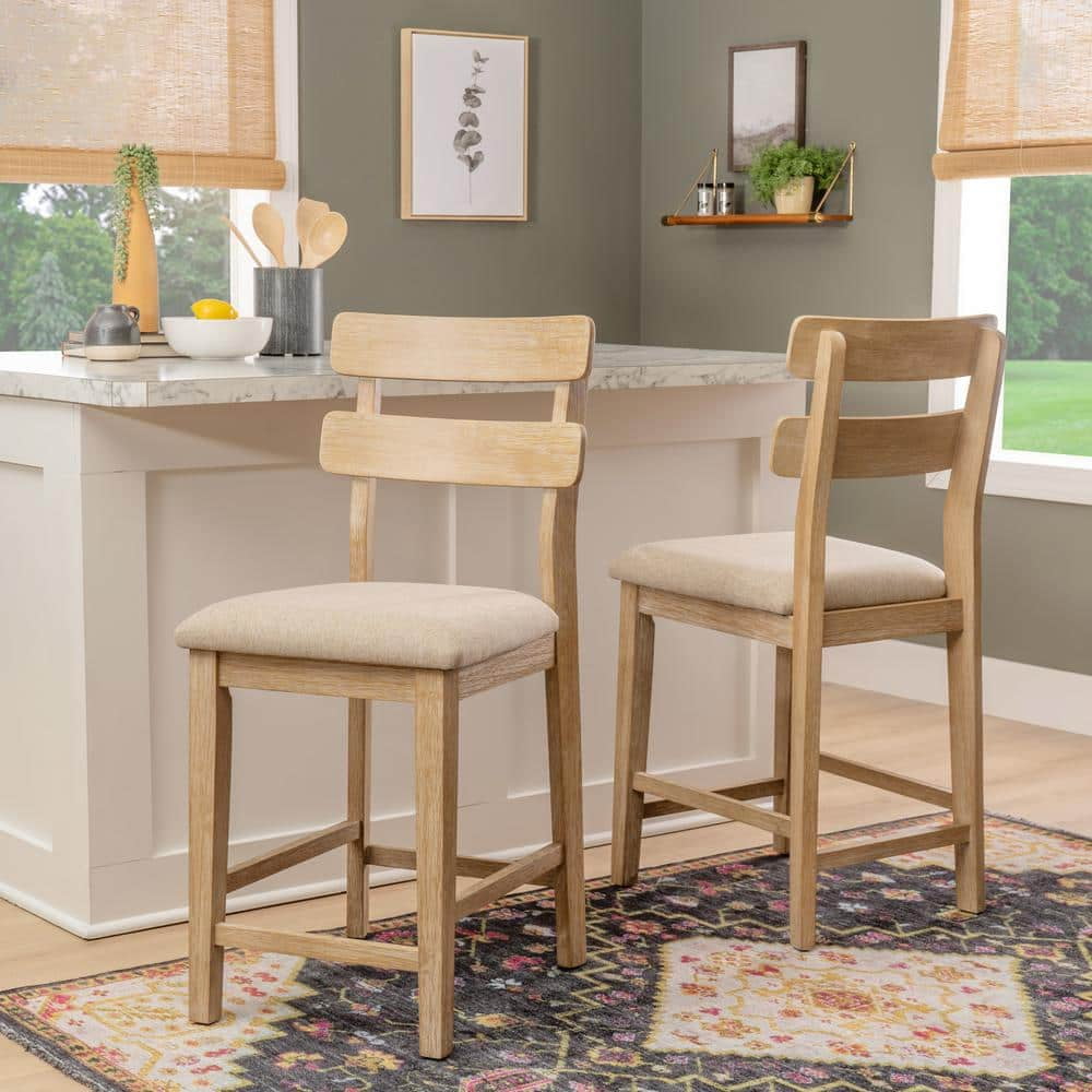 Jenny 24 in. Natural High Back Wood Counter Stool with Fabric Seat ...