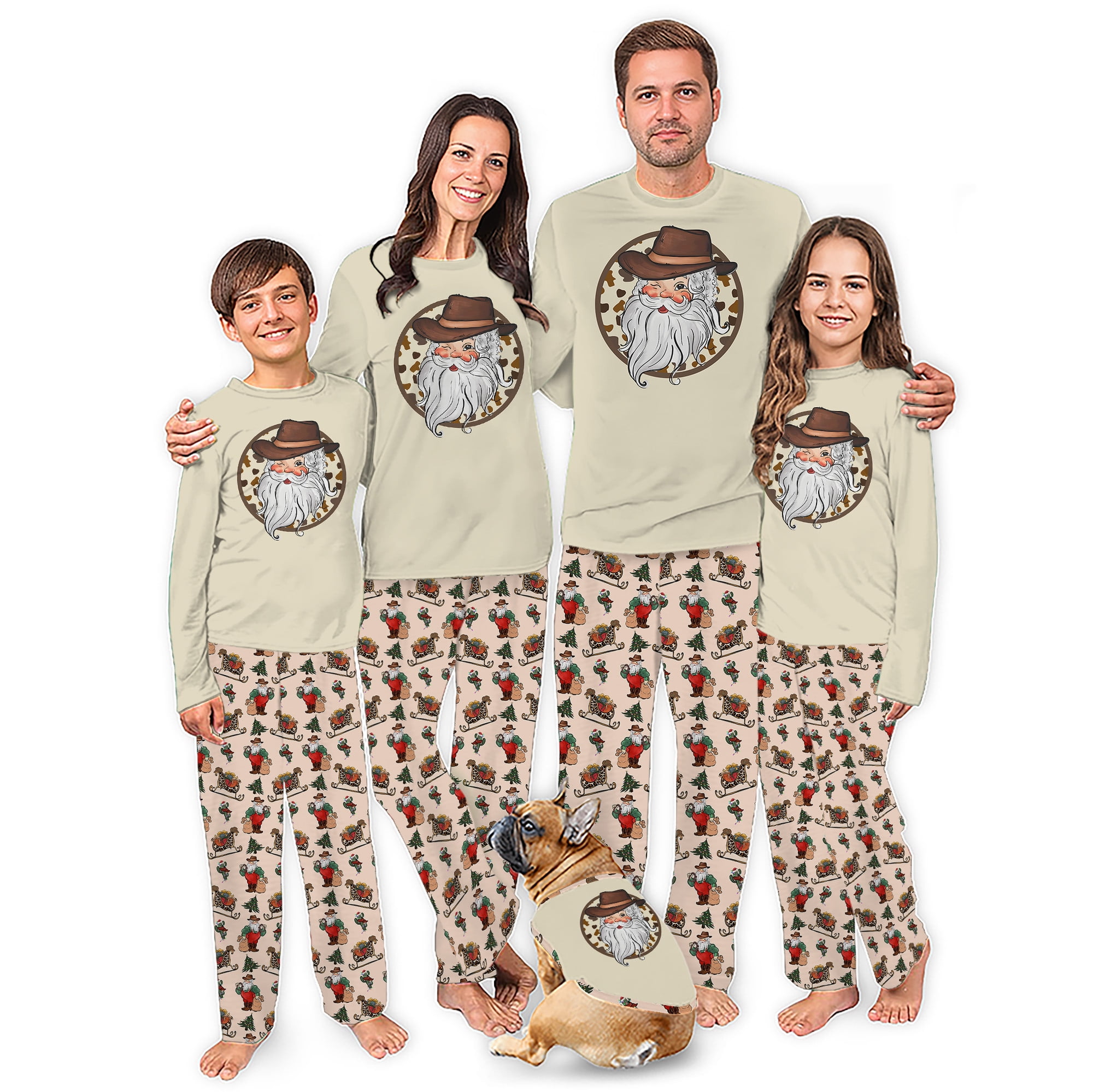 Jenny Cowboy Santa Christmas Pajamas Family And Dog, Matching Sets With ...