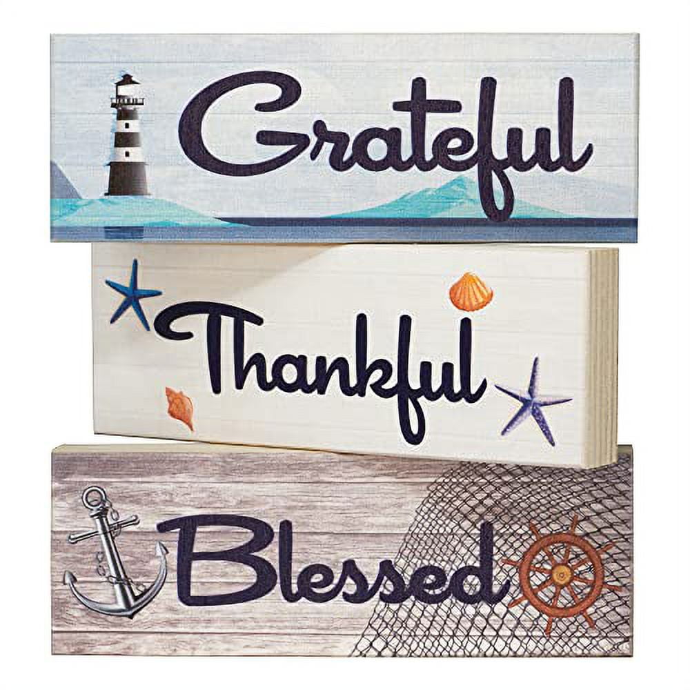 JennyGems Coastal Farmhouse Thankful Grateful Blessed Signs, Tiered ...