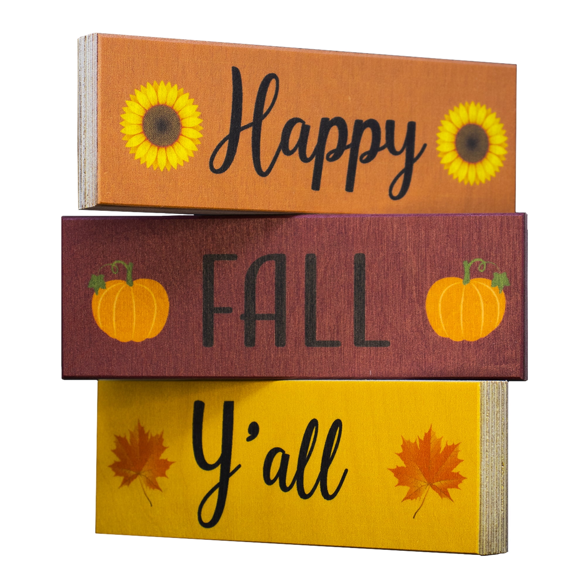 Fall Decor Happy Fall Y'all 3pc Wood Block Signs, Fall Tiered Tray ...