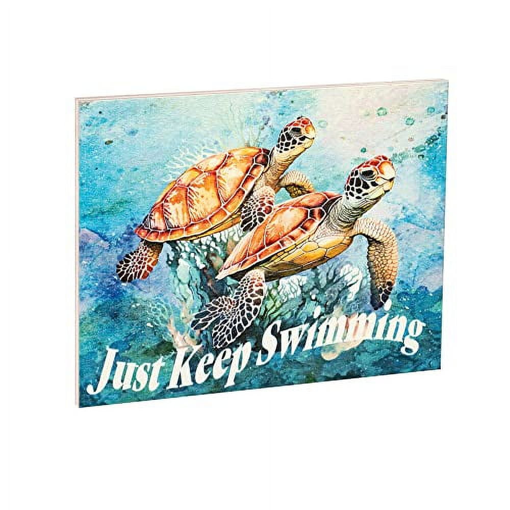 JennyGems Sea Turtle Decor, Just Keep Swimming Wooden Sign, Ocean Theme ...