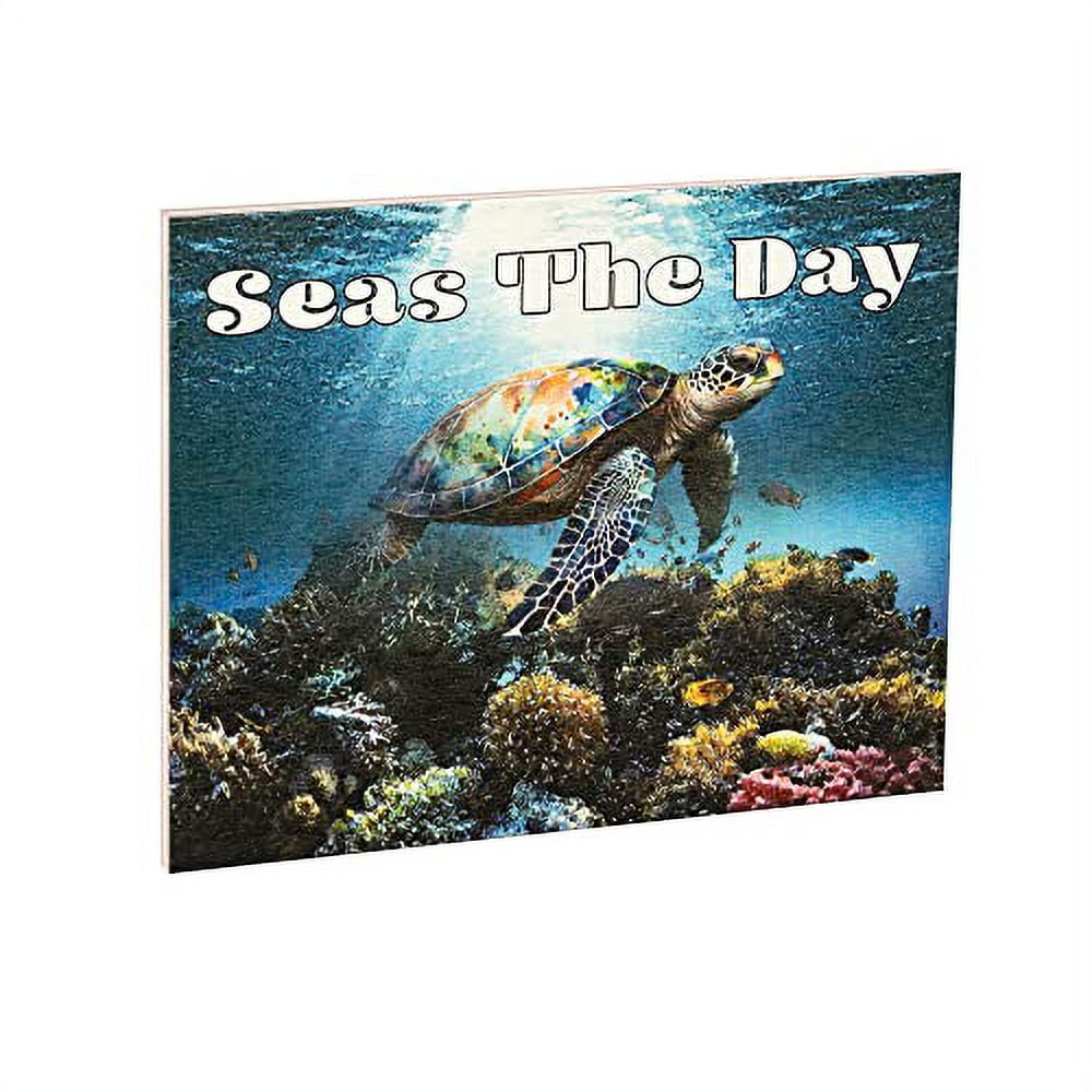 JennyGems Sea Turtle Decor, Seas the Day Wooden Sign, Ocean Theme Wall ...