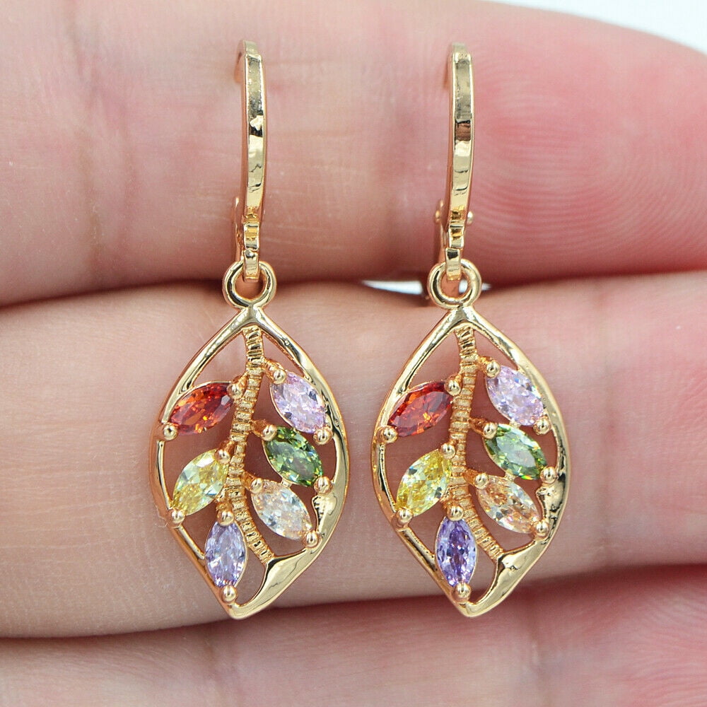 JennyShop Gorgeous Round Geometry Colored Stone Earrings for Women Gold ...