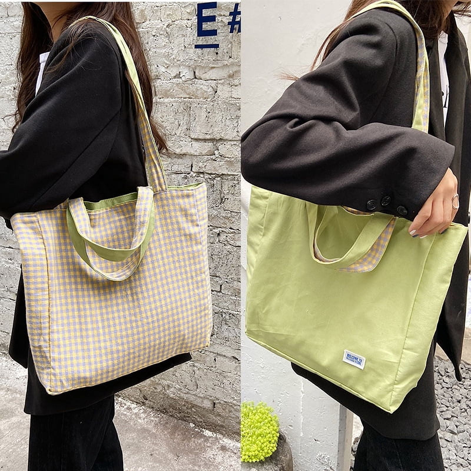 JennyShop Japanese And Korean Splicing Double-sided Bag, Simple Plaid ...