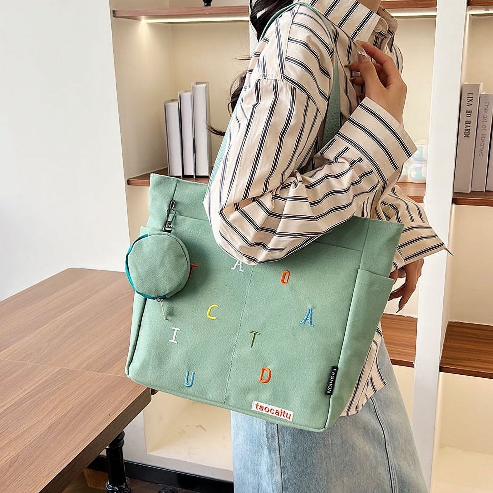 JennyShop Original Design Japanese Embroidery Alphabet Versatile Commuter Canvas Tote Bag ...