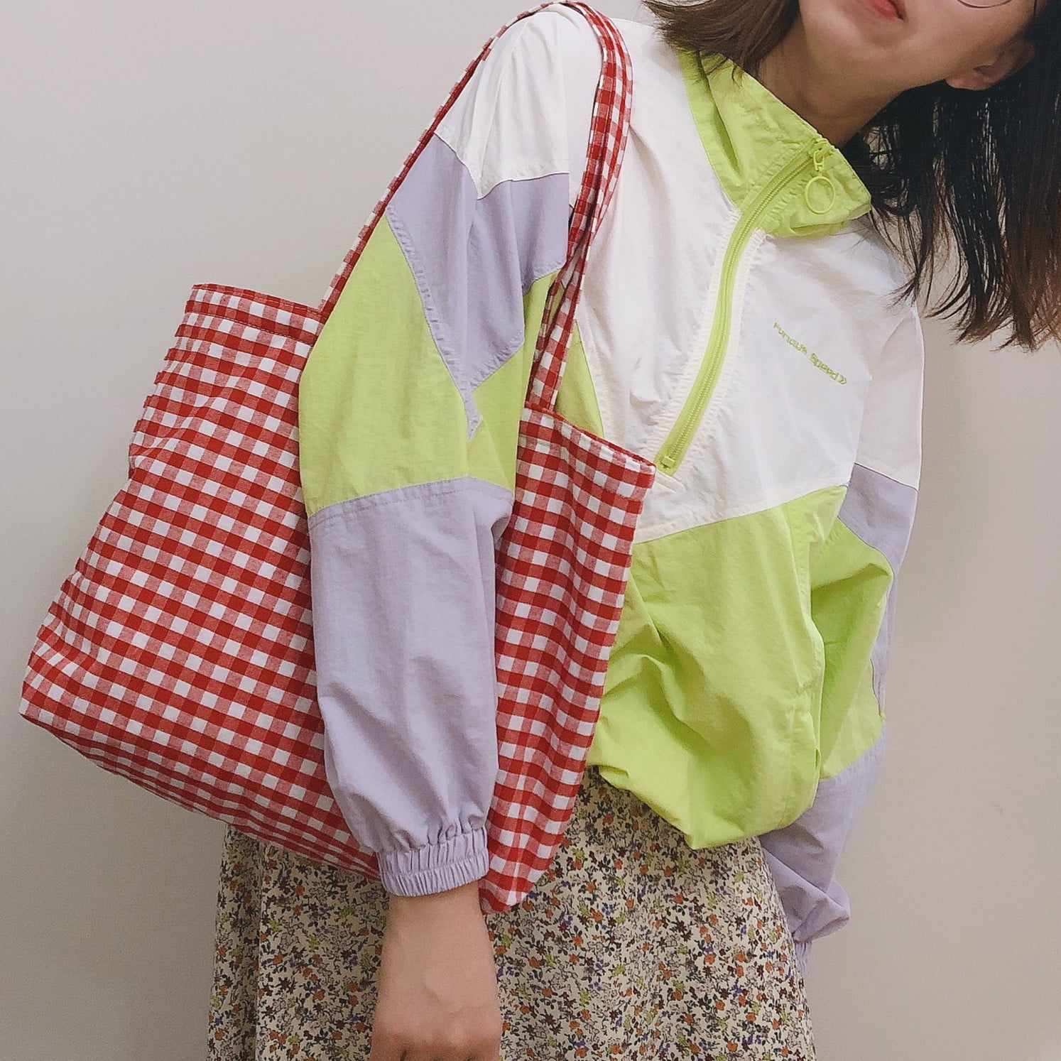 JennyShop Single Shoulder Back Plaid Cotton Bag Versatile Student Book ...