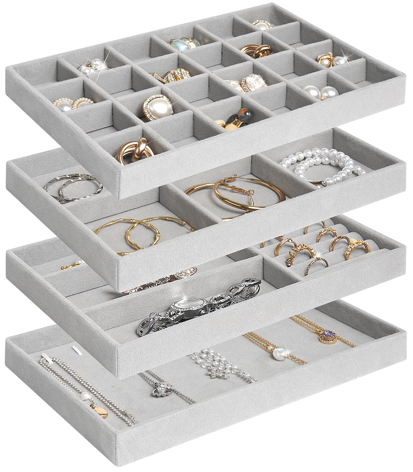 Jenseits Set of 4 Stackable Jewelry Organizer Trays Drawers, Jewelry ...