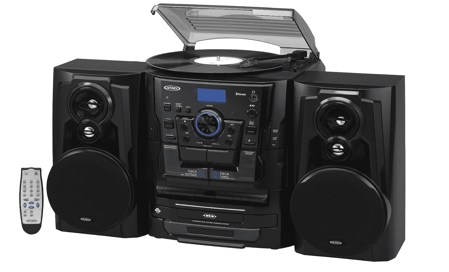Jensen Bluetooth Stereo Turntable 3 CD Changer Dual Cassette AM/FM ...