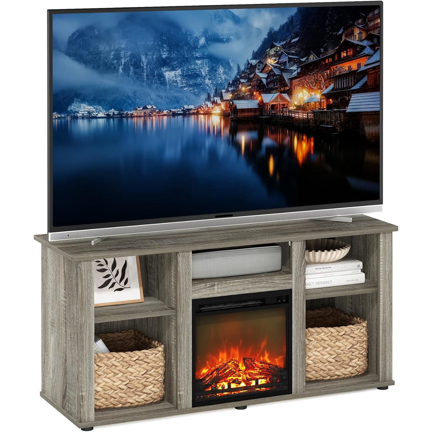 Jensen Fireplace TV Entertainment Center with Open Storage Compartment ...