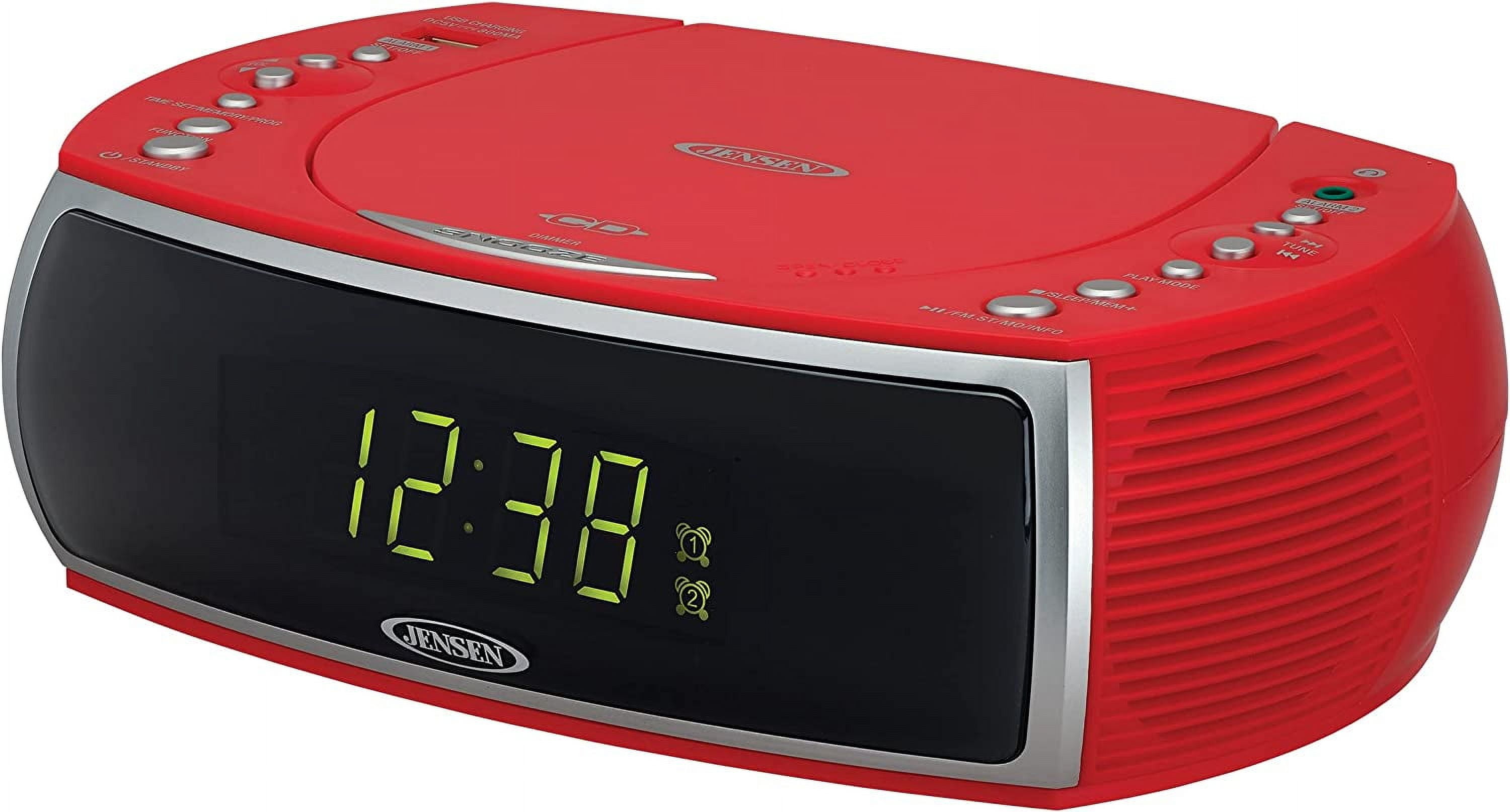 Jensen JCR-322R Red CD Tabletop Stereo, AM/FM Radio, Dual Alarm Clock ...