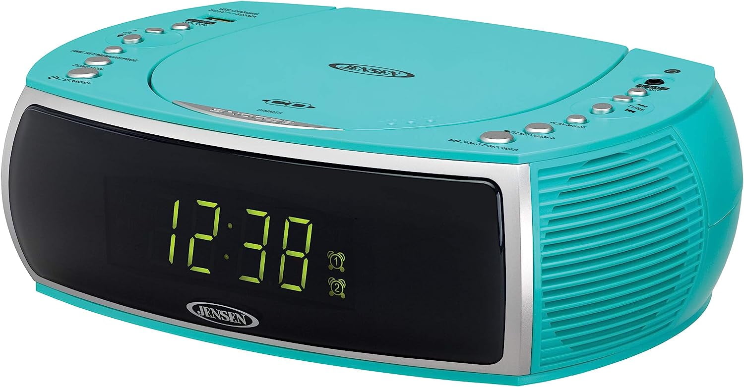 Jensen CD Tabletop Stereo Clock with AM/FM Radio, Dual Alarm, USB Port ...
