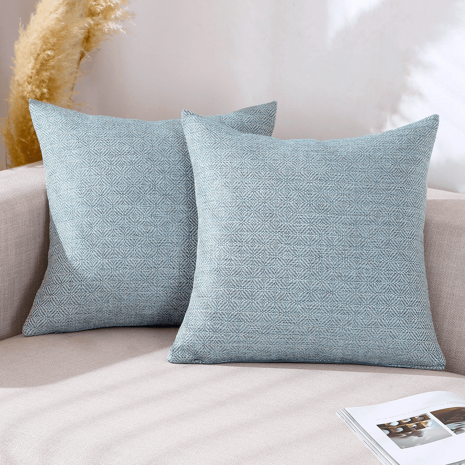Jepeak Burlap Linen Rhombus Textured Throw Pillow Covers Pack of 2 ...