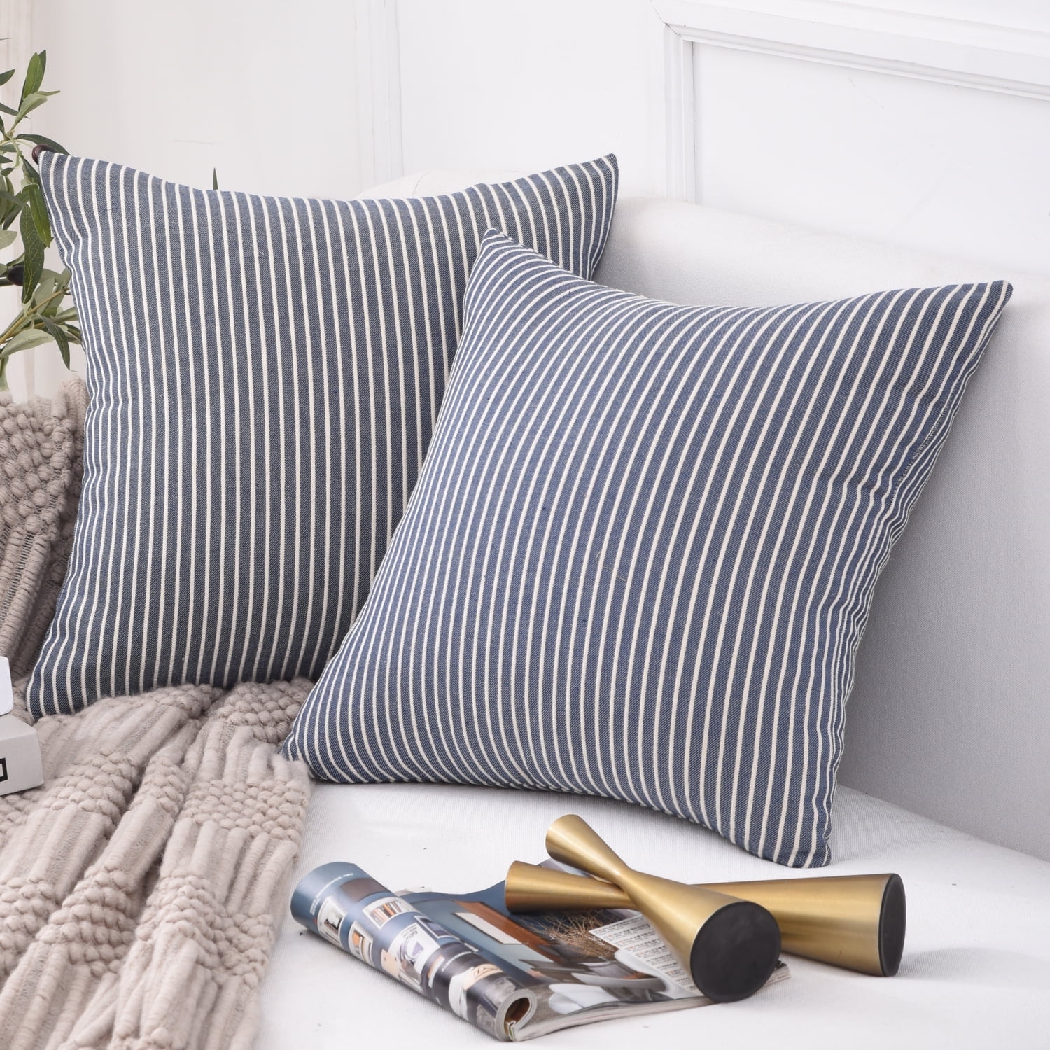 Jepeak Cotton Striped Throw Pillow Covers Cases, Pack of 2 Decorative ...