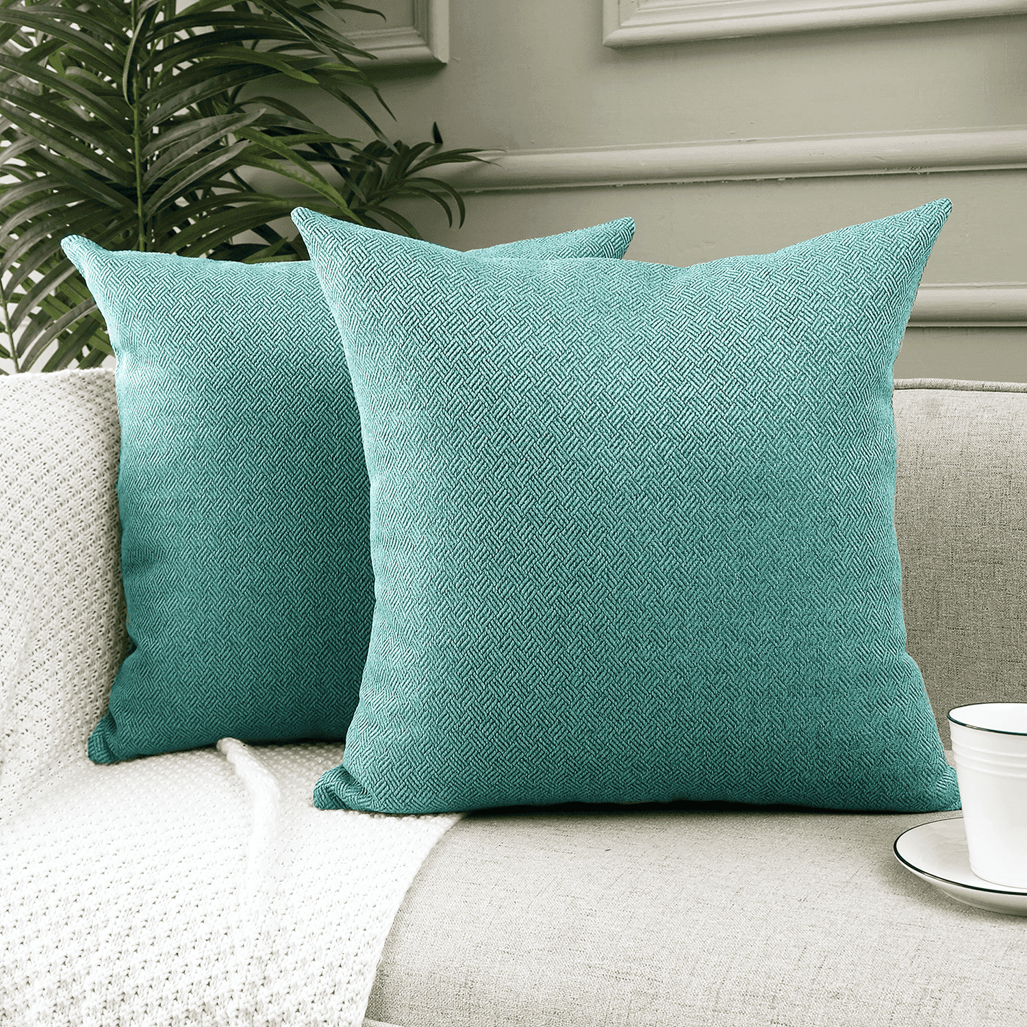 Jepeak Pack of 2 Woven Textured Throw Pillow Covers Square Cushion ...