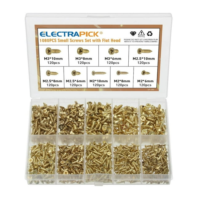 Jerbor Assorted Metric Wood Screws Kit, 1080PCS M2 M2.5 M3 Flat Head ...