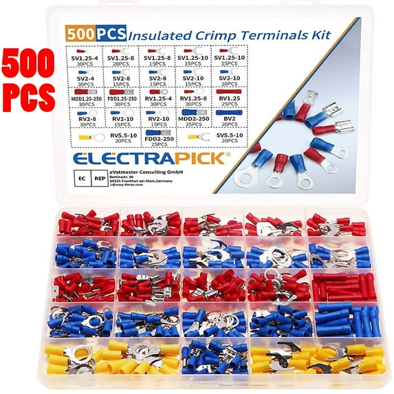 Jerbor 500PCS Insulated Electrical Wire Connectors Kit, Fork Flat ...
