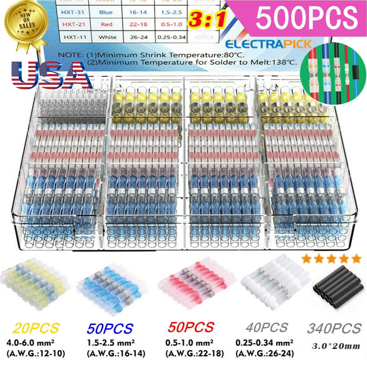 Jerbor 500PCS Solder Seal Heat Shrink Wire Connectors Assortment ...