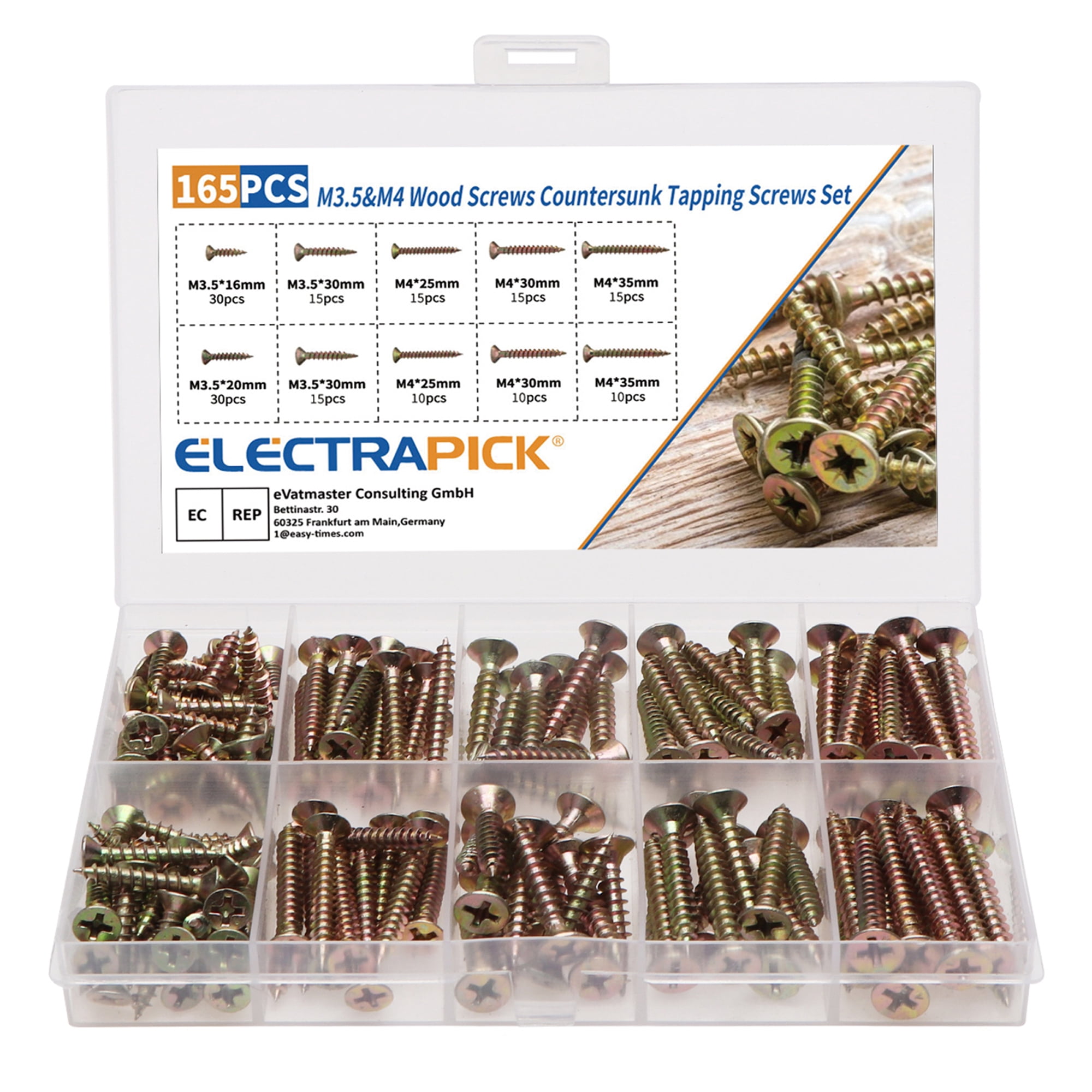 Jerbor Portable Interior Wood Screws Assortment Kit, 165PCS Wood Screws ...