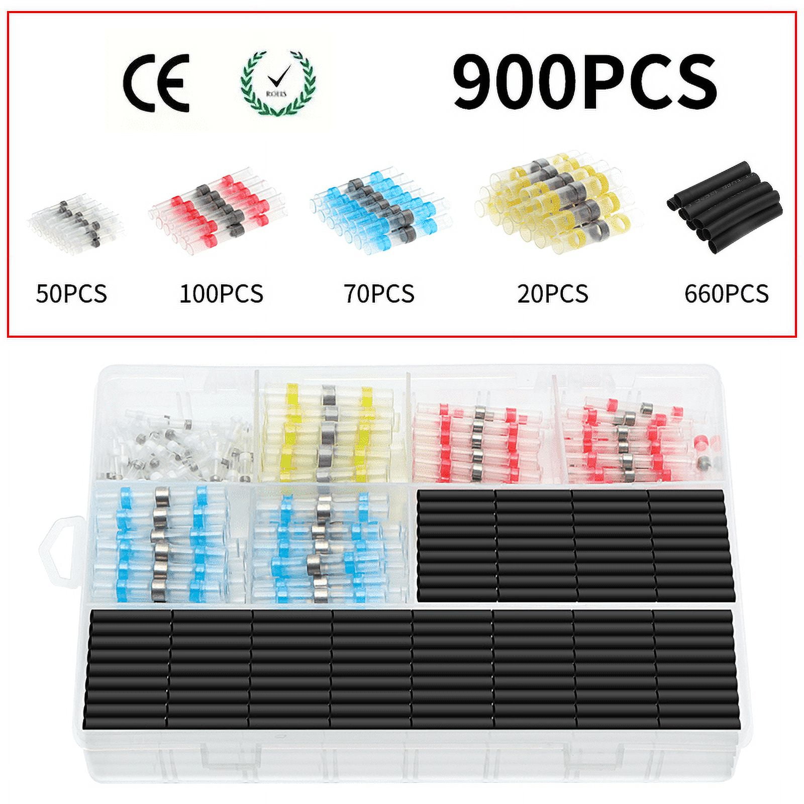 Jerbor Solder Seal Wire Connectors 900Pcs Heat Shrink Butt Splice ...
