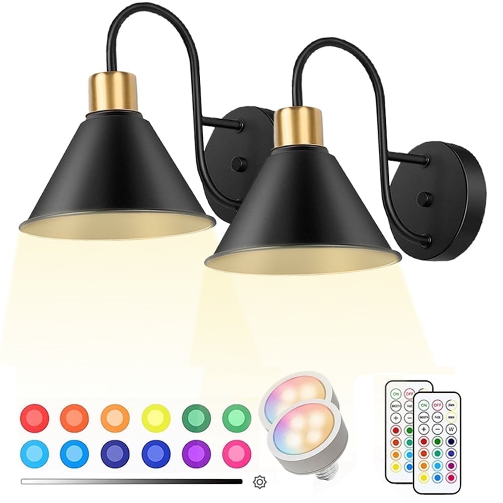 Jercoda 2 Pack LED Battery Operated Wireless Wall Sconces with Remote ...