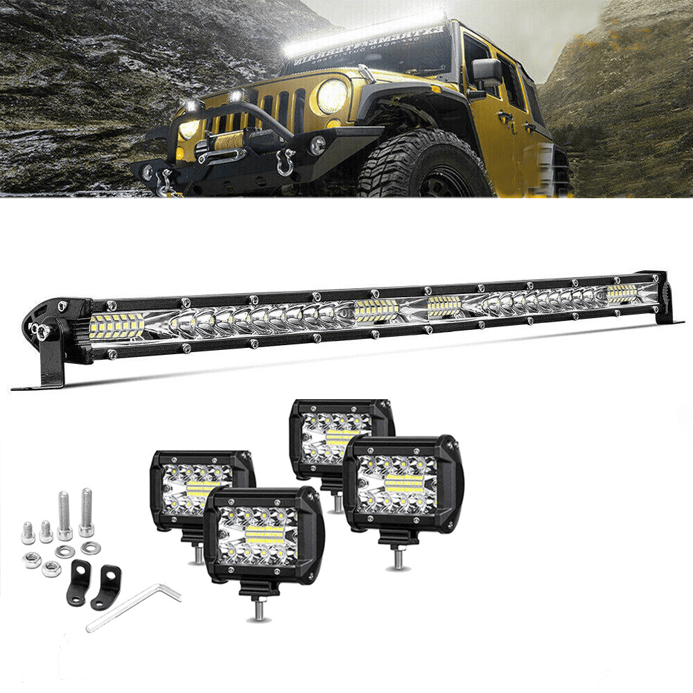 Jercoda 20inch 156W LED Light Bar Work Flood Spot Light Bar + 4x 4inch ...