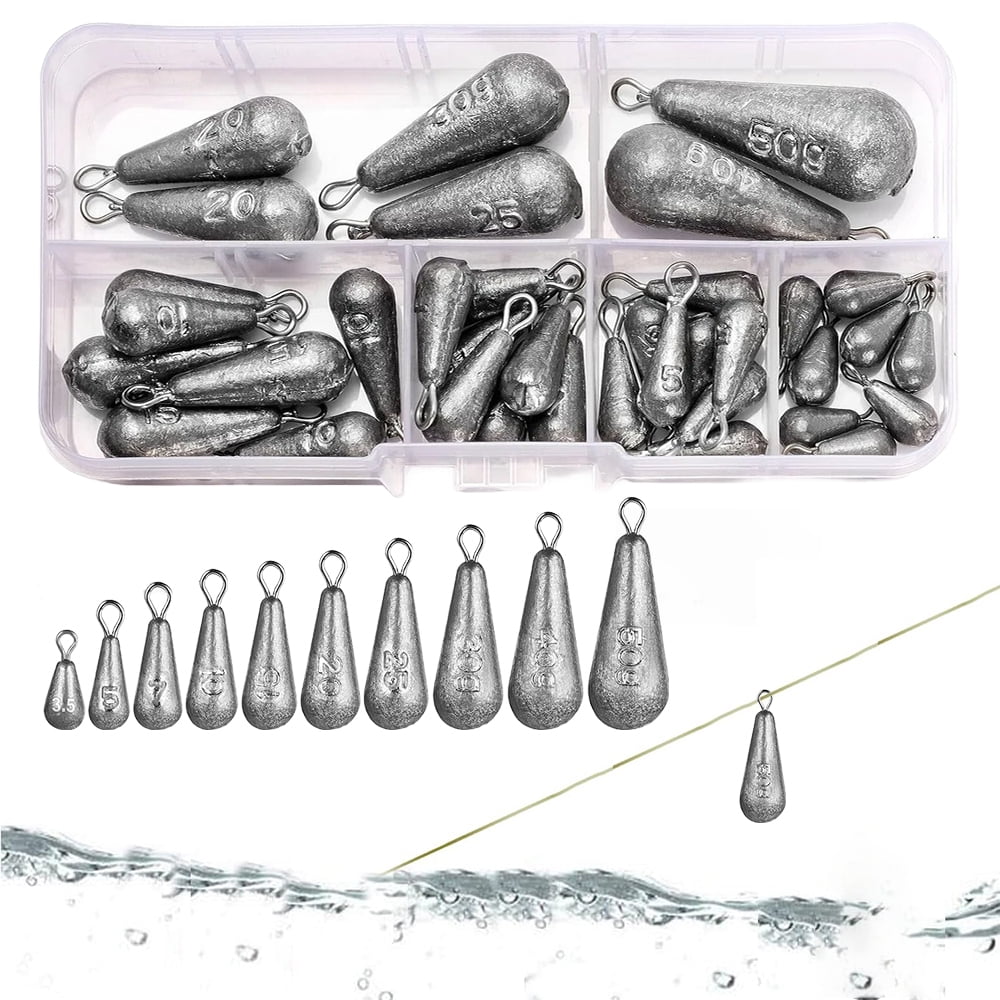 Jercoda 40 pcs Fishing Weights, 10 Sizes Fishing Sinkers Mixed Carp ...