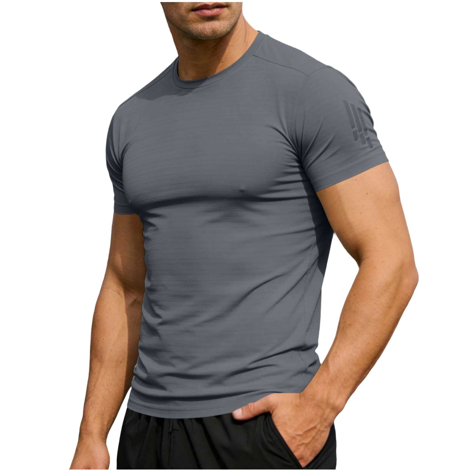 Jerdar Men’s Muscle Fit Gym T-Shirt, Stretchy Workout Tee with Curved ...